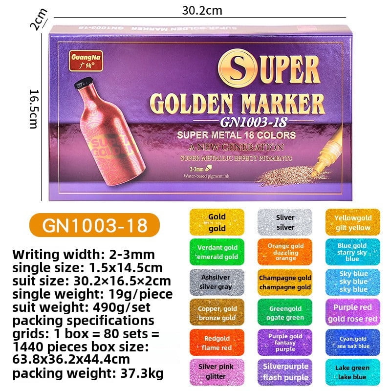 Super Golden Marker Metal Markers Box with Bullet Point, Assorted ...