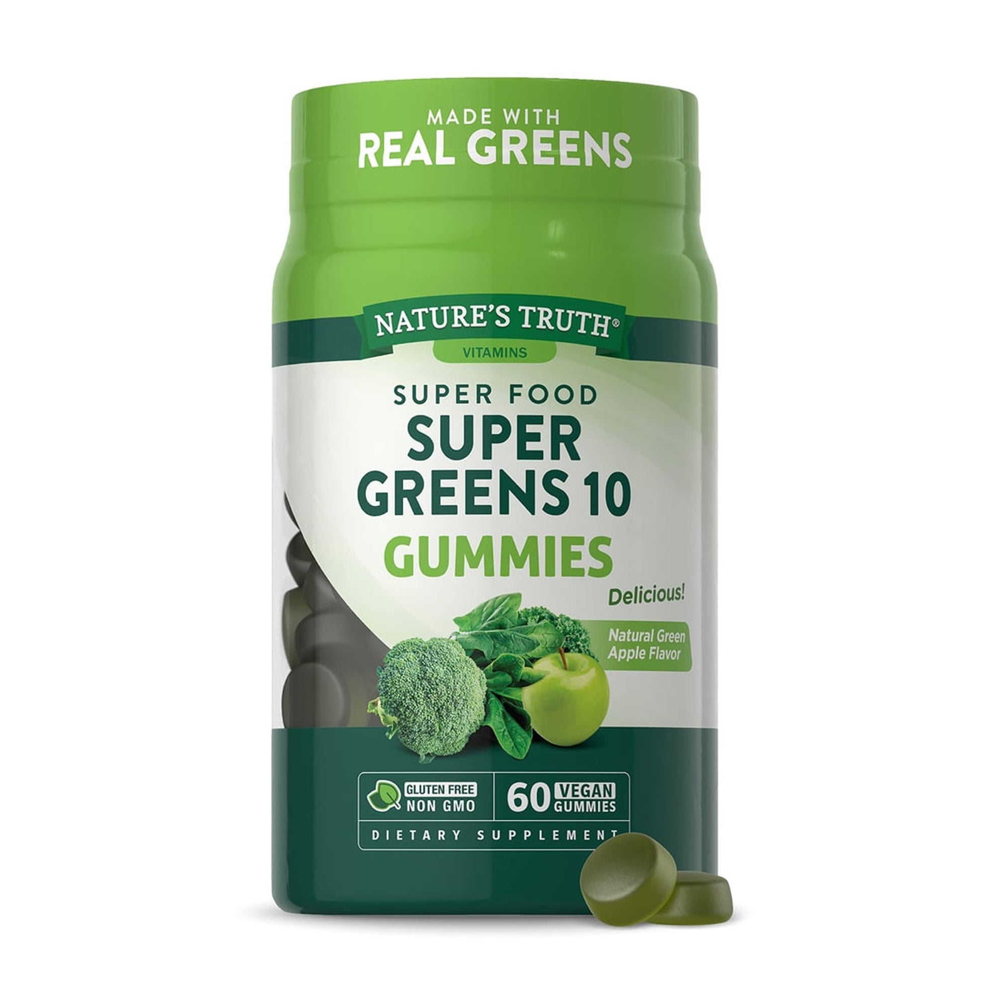 Super Greens 10 Gummies Natural Green Apple (Pack of 12) - Walmart.com