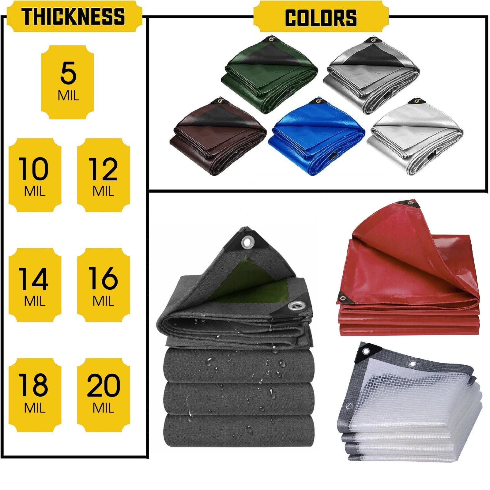 Super Heavy Duty Poly Tarp 16Mil 18Mil 20Mil Waterproof Canopy Cover ...