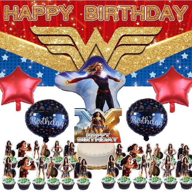 Super Hero Girl Party Supplies Decorations Birthday Cake Topper Banner ...