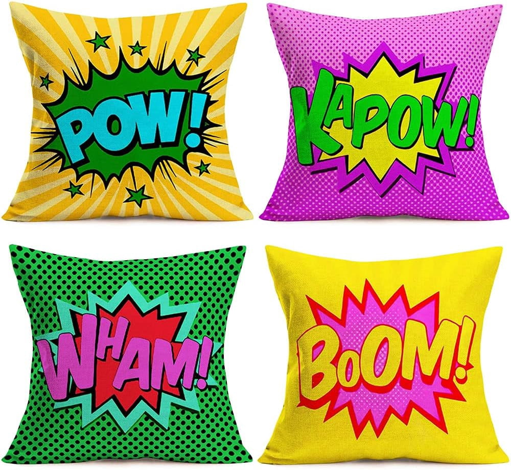 Super Hero Quote Pillow Covers Set of 4 Pow/Kapow/Wham/Boom with ...