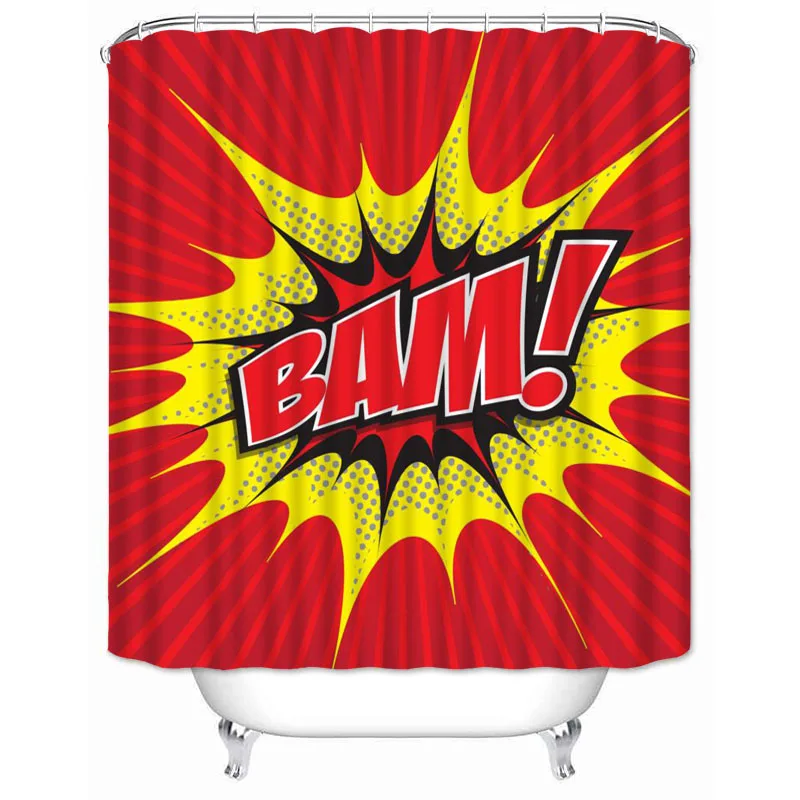 Super-Hero Shower Curtain Comic Style Effects Humor Speech Bubbles ...