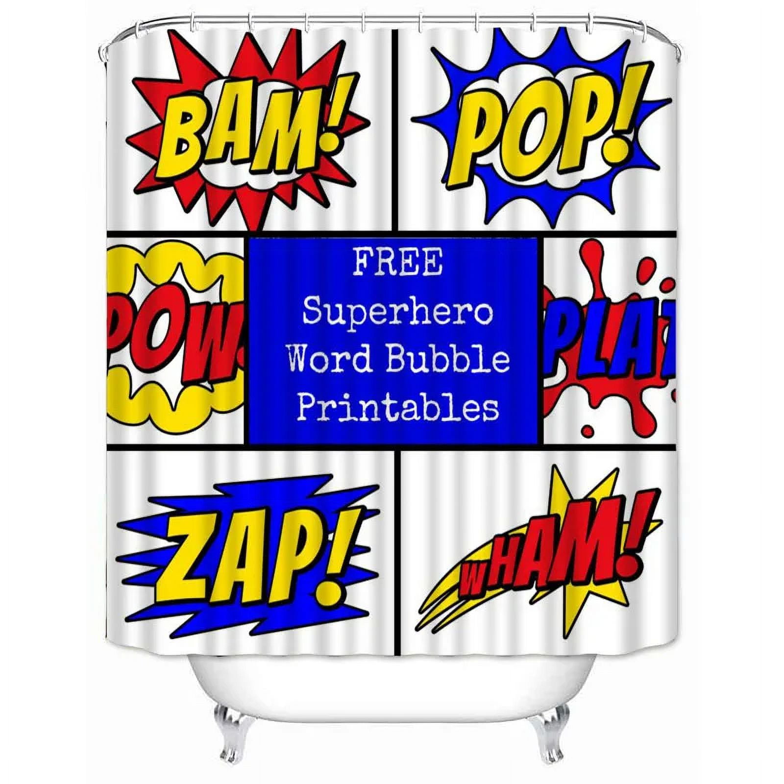 Super-Hero Shower Curtain Comic Style Effects Humor Speech Bubbles ...