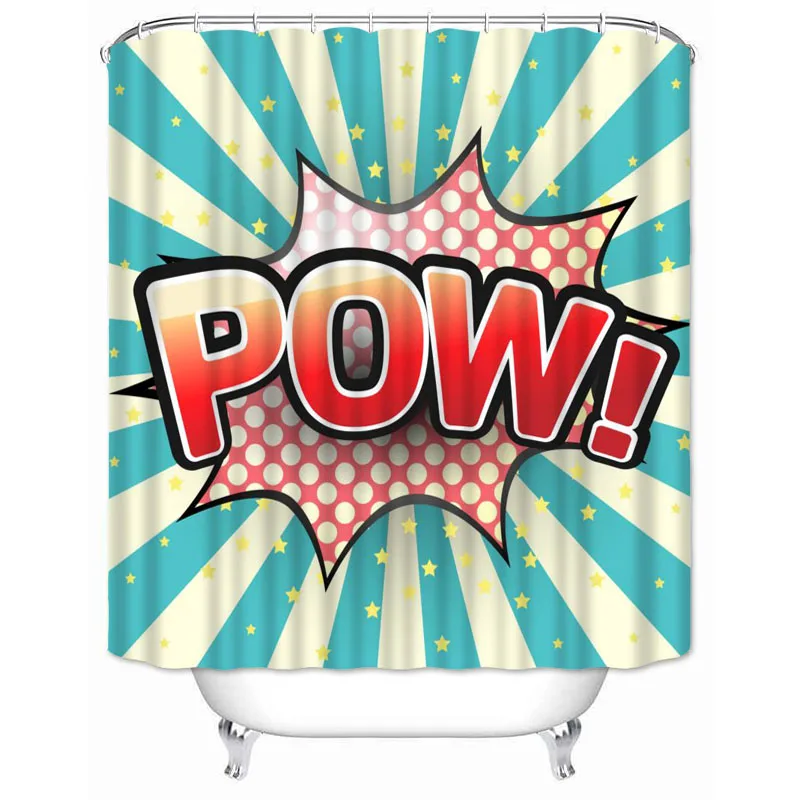 Super-Hero Shower Curtain Comic Style Effects Humor Speech Bubbles ...