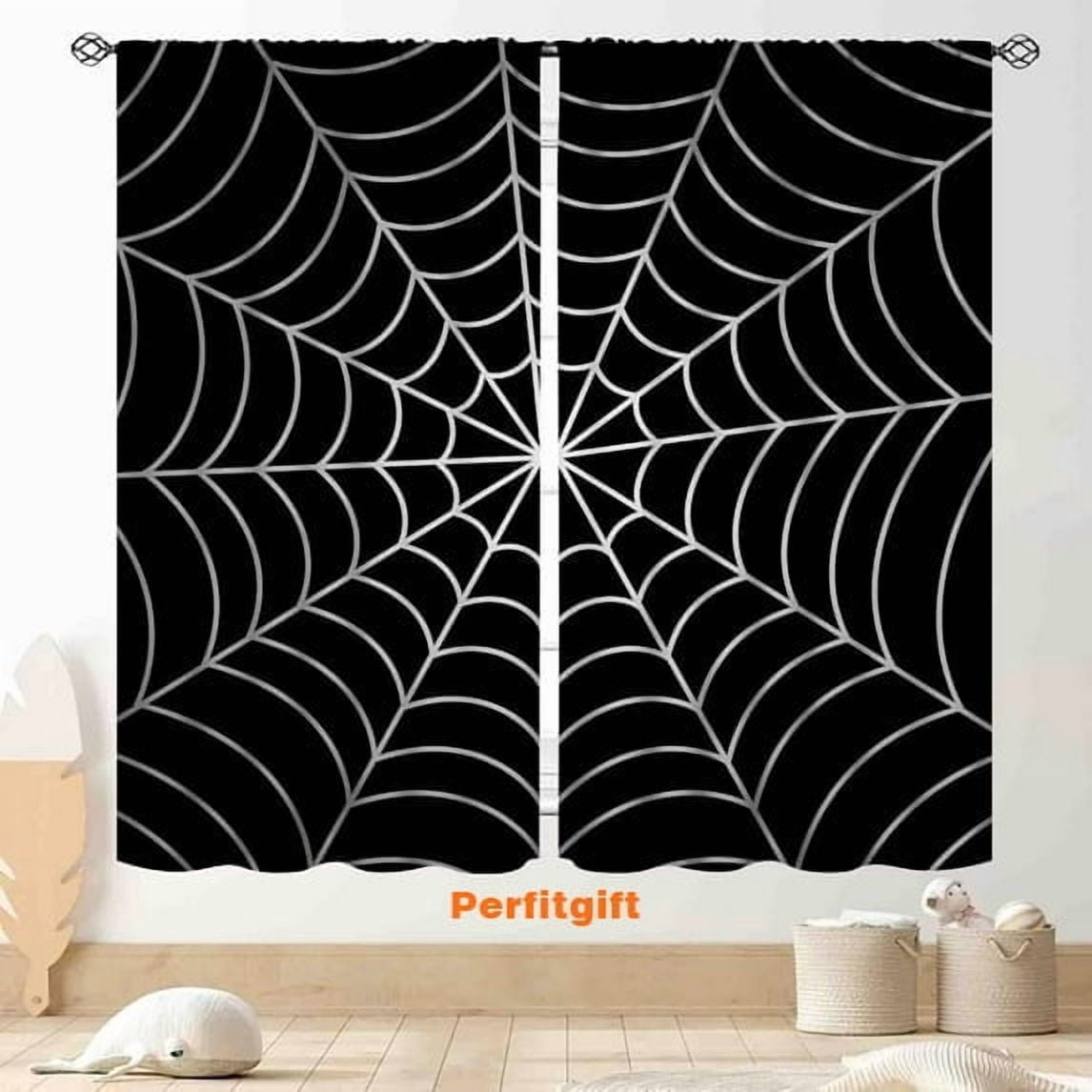 Perfitgift Super Hero Spider Curtains, Black Superhero Spider Web Boys ...