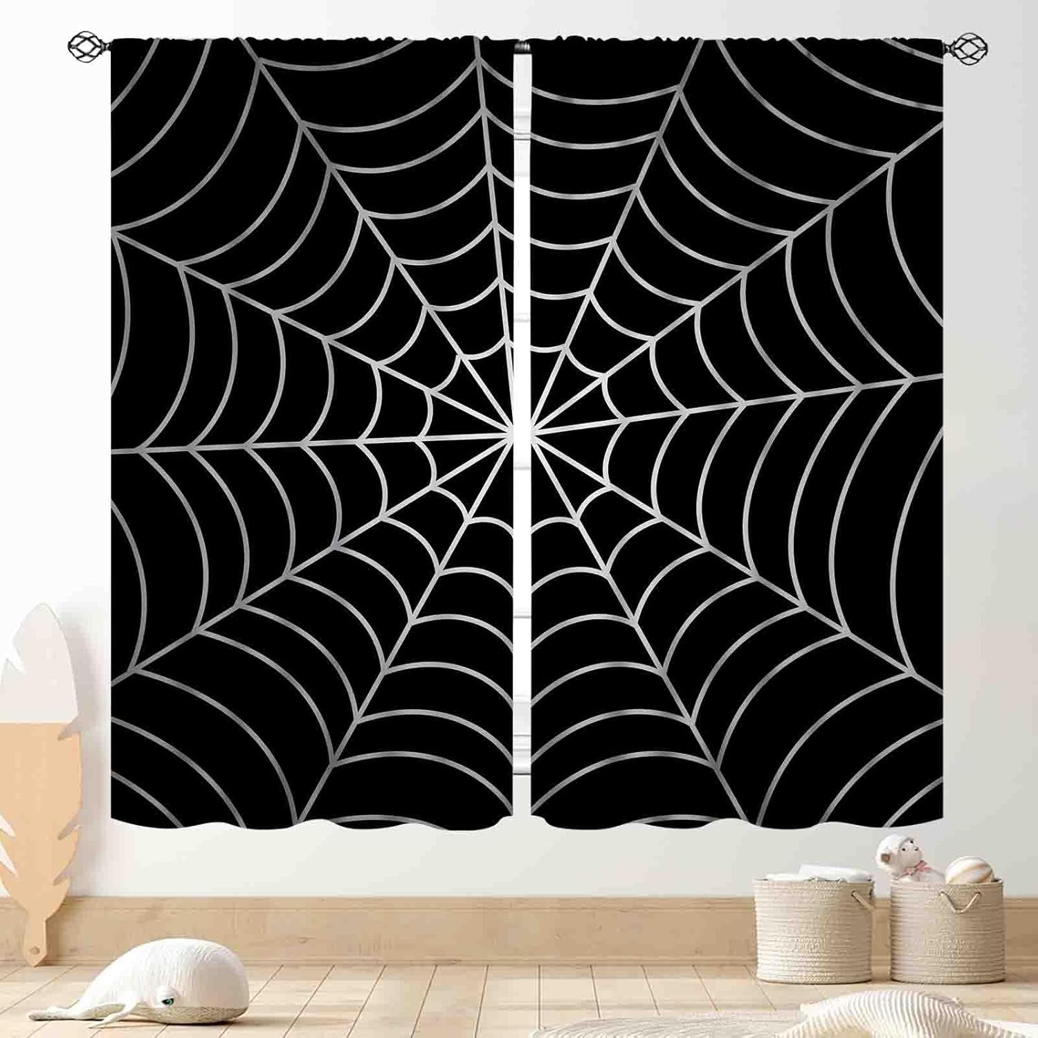 Super Hero Spider Curtains, Black Superhero Spider Web Boys Curtains ...