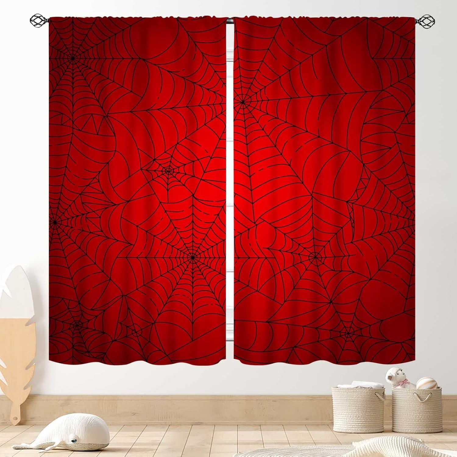 Super Hero Spider Curtains, Red Superhero Spider Web Boys Curtains for ...