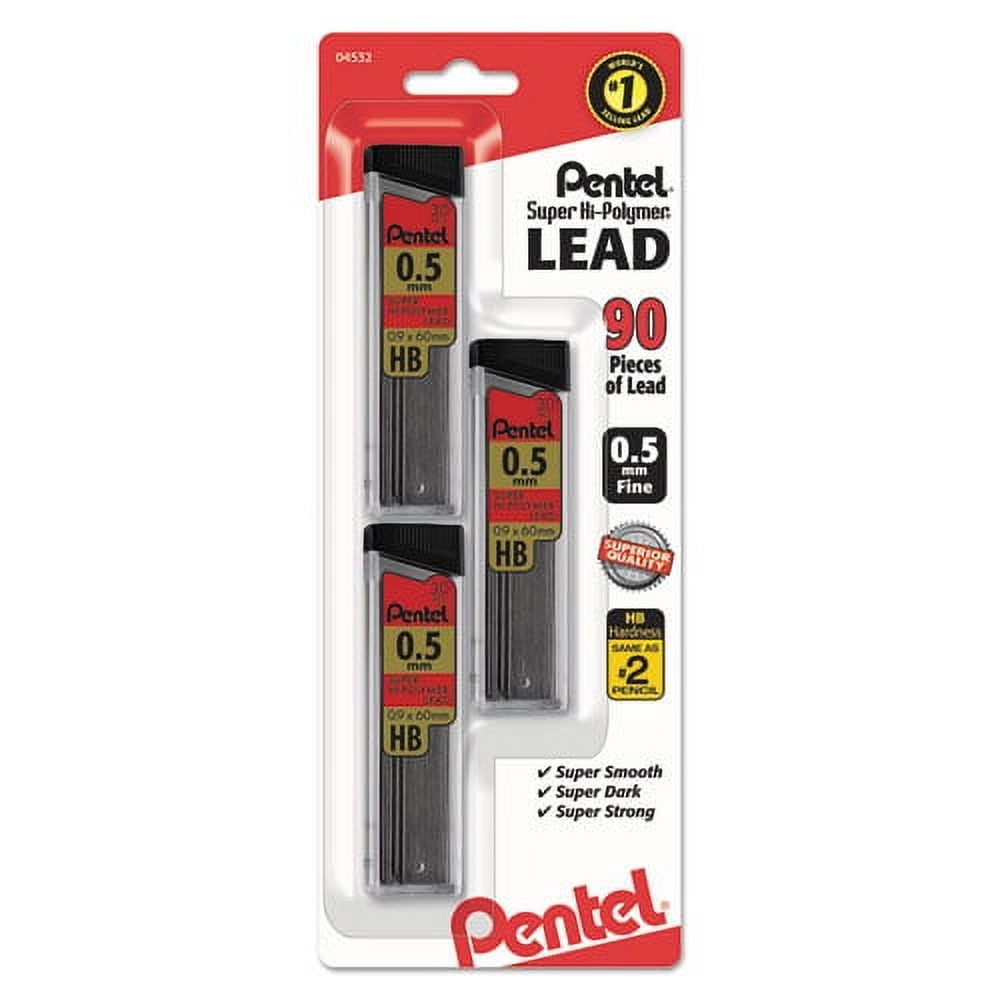 Super Hi-Polymer Lead Refills, 0.5 Mm, Hb, Black, 30/tube, 3 Tubes/pack ...