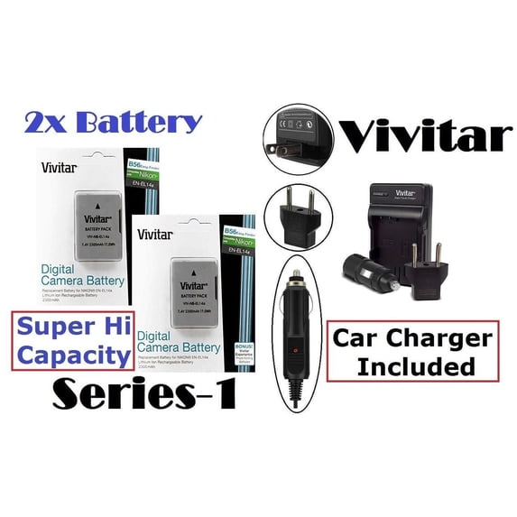 Super Hi Vivitar 2-Pc 2300 mAh EN-EL14a Li-Ion Battery & Charger For ...