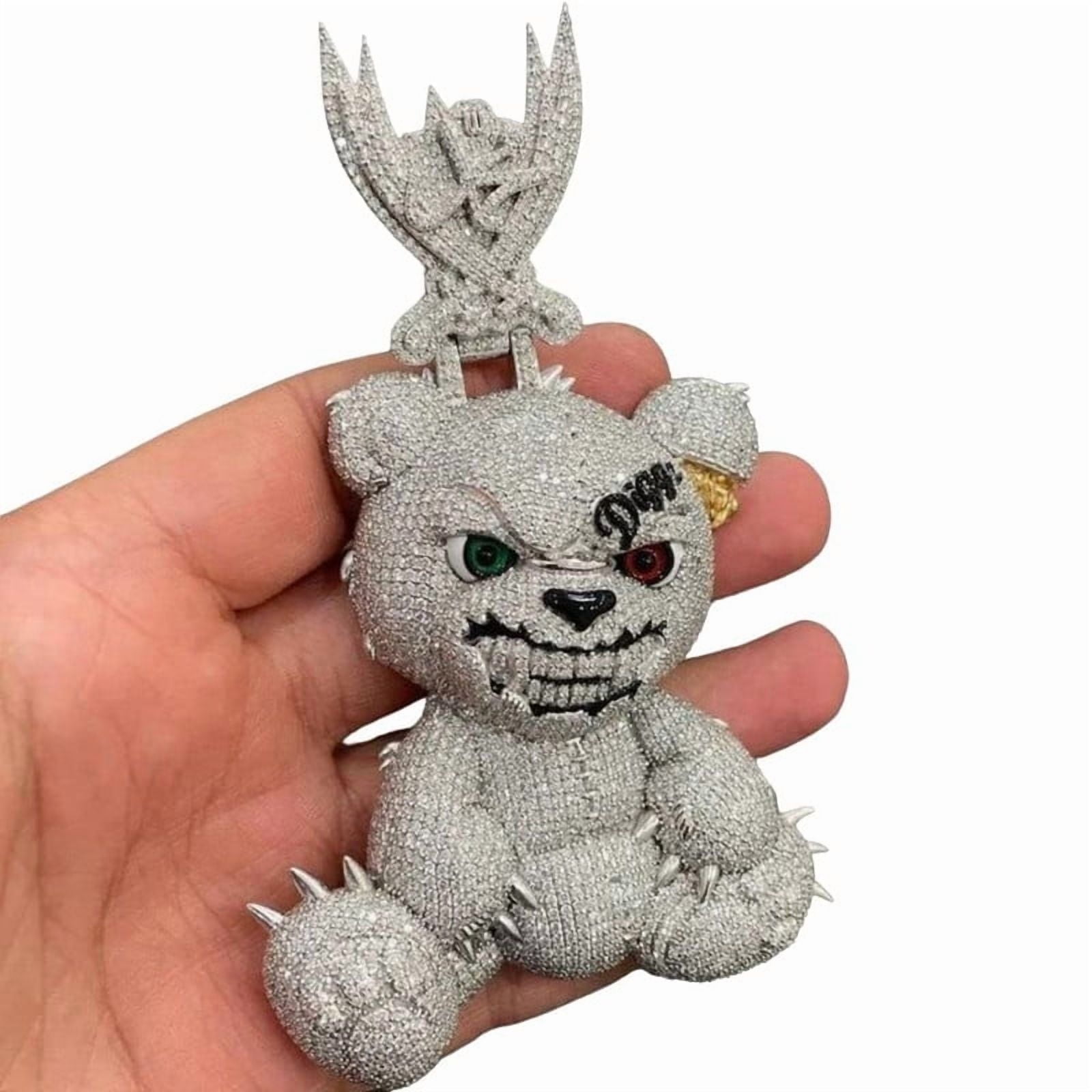 Super Iced Out Scary Angry Baby Bear Men's Hip Hop Pendants 14K White ...