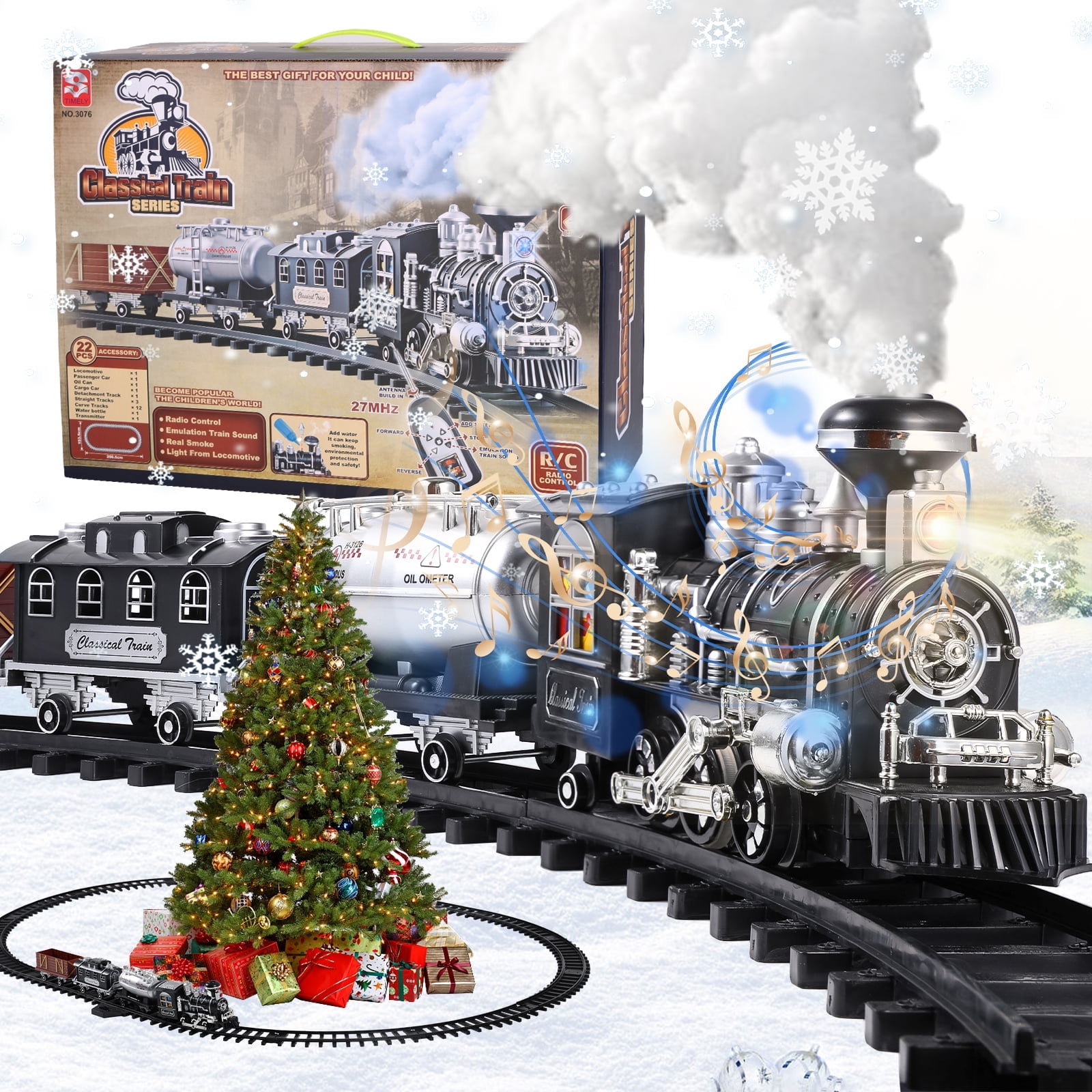 Super Joy Electric Christmas Train Set with Remote, Steam Engine ...
