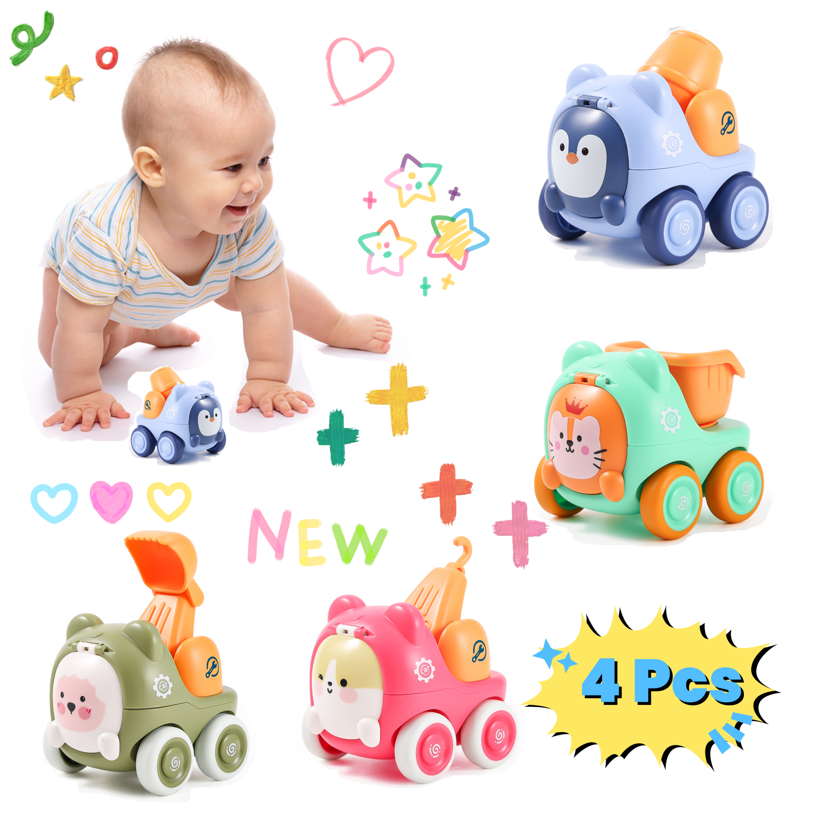 Super Joy Push Forward Cars Toys, 4 Pack Toddler Push Toys for Girls ...