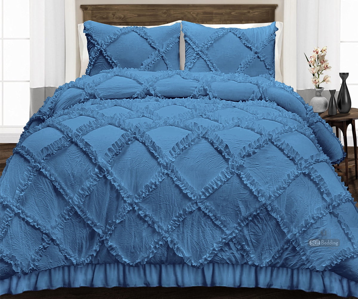 Super King Plus Comforter Diamond Ruffle Mediterranean Blue 300 GSM ...