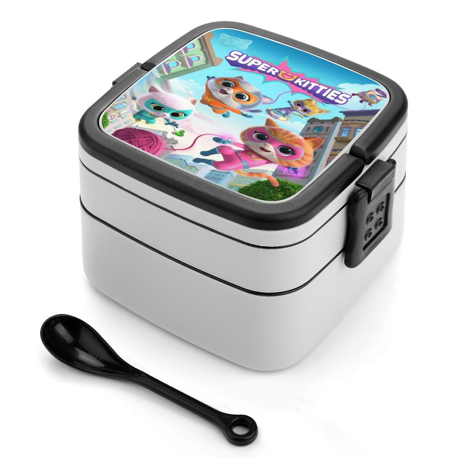 Super Kitti-e Bento Box Double Layer Lunch Box with Spoon And Handle ...