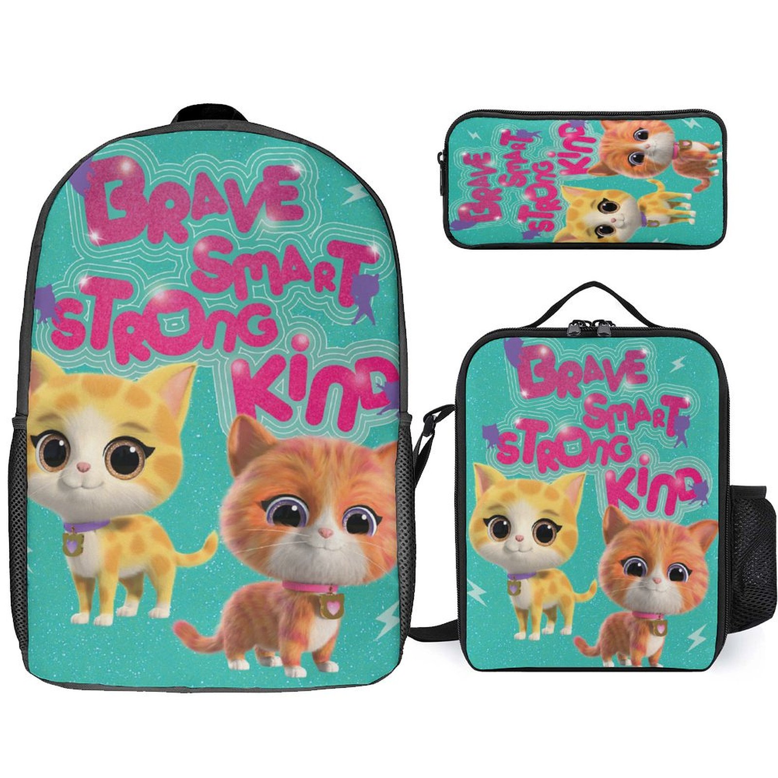 Super Kitties 3 Pcs Backpack Set With Lunch Bag And Pencil Case Casual ...