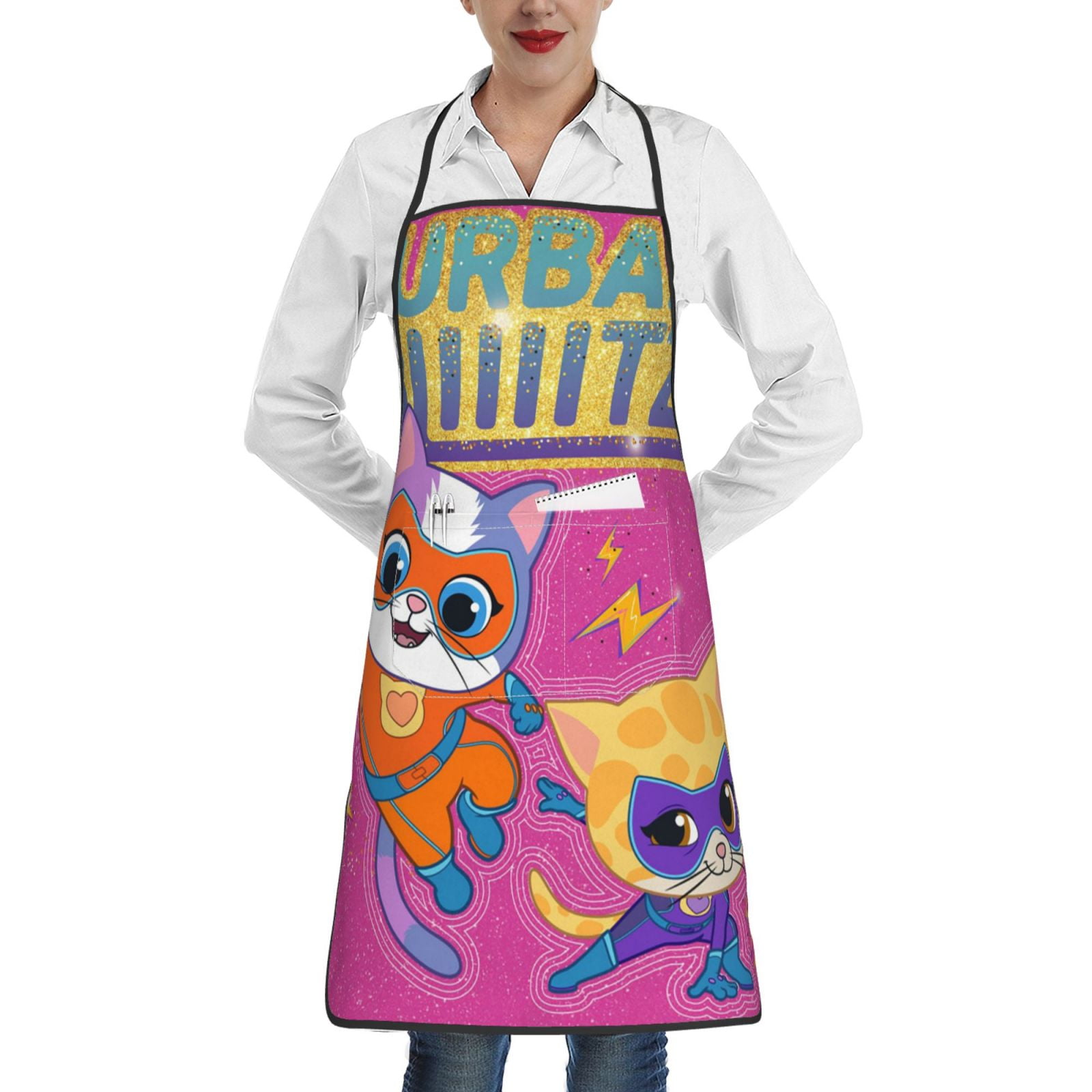 Super Kitties Adjustable Bib Aprons, Waterdrop Resistant Apron with 2 ...