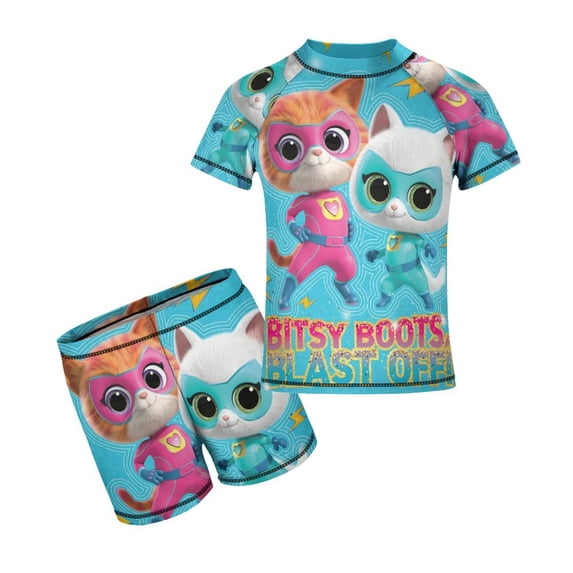 Super Kitties Boys Rash Guard Set 2 Piece Swimsuits Short Sleeve ...