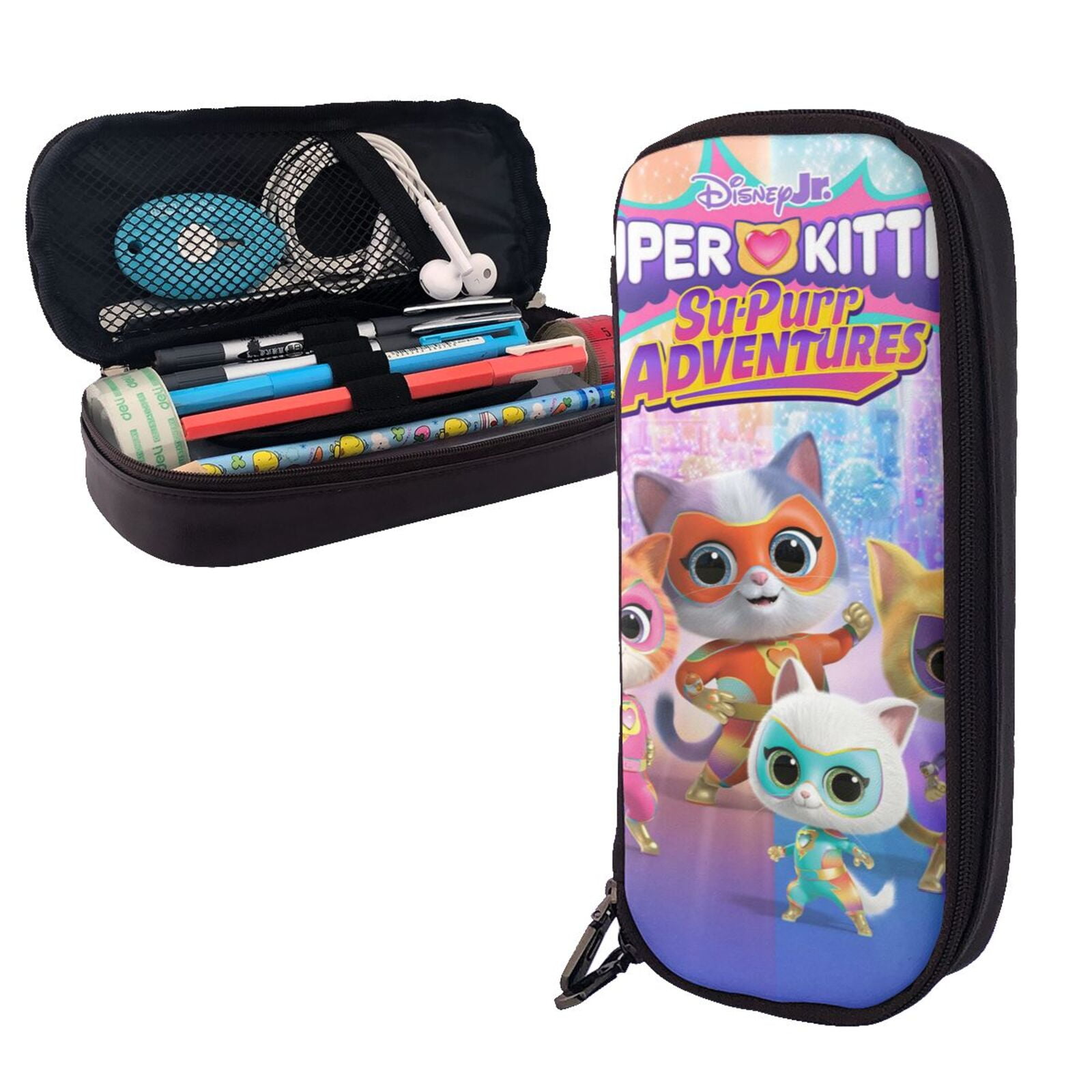 Super Kitties PU Leather Pencil Case Multi-Purpose Makeup & Stationery ...