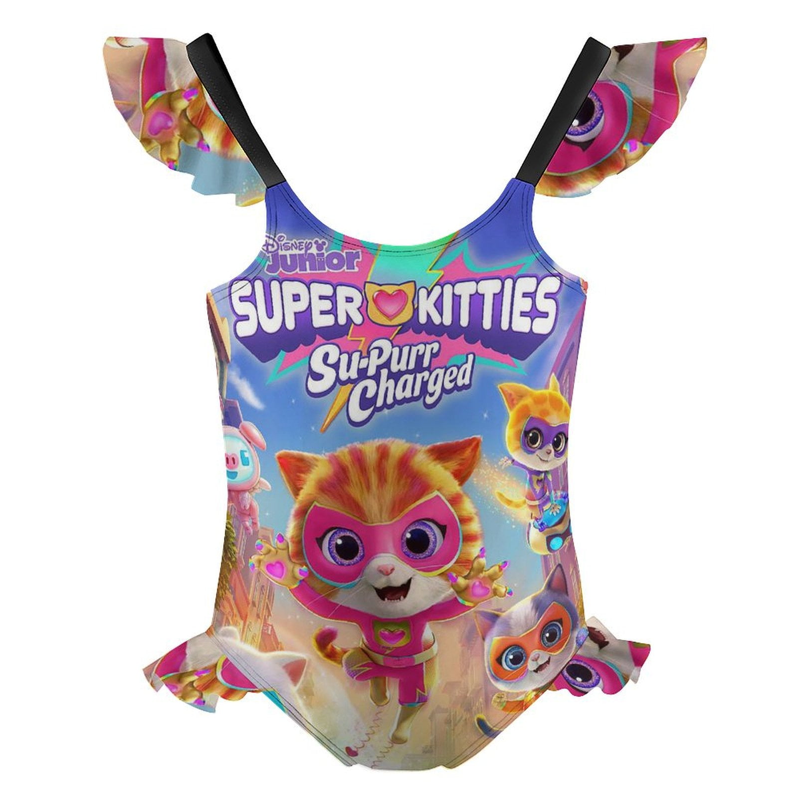 Super Kitties swimsuit for Girl Cute Teen Girls One Piece Ruffle Trim ...
