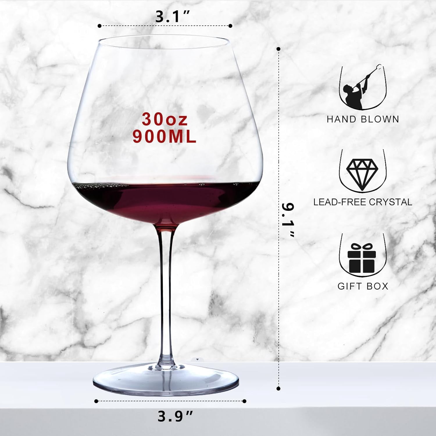 Super Large 30OZ Wine Glasses-Hand Blown Crystal Giant Wine Glasses ...
