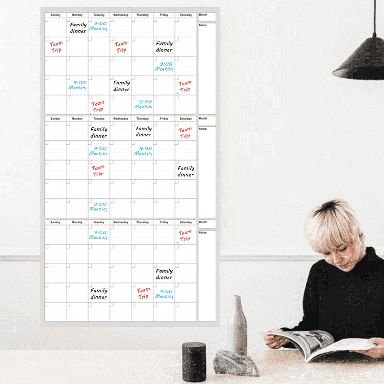 Super Large Erasable Wall Calendar | 3-Month No Date Monthly Planner ...