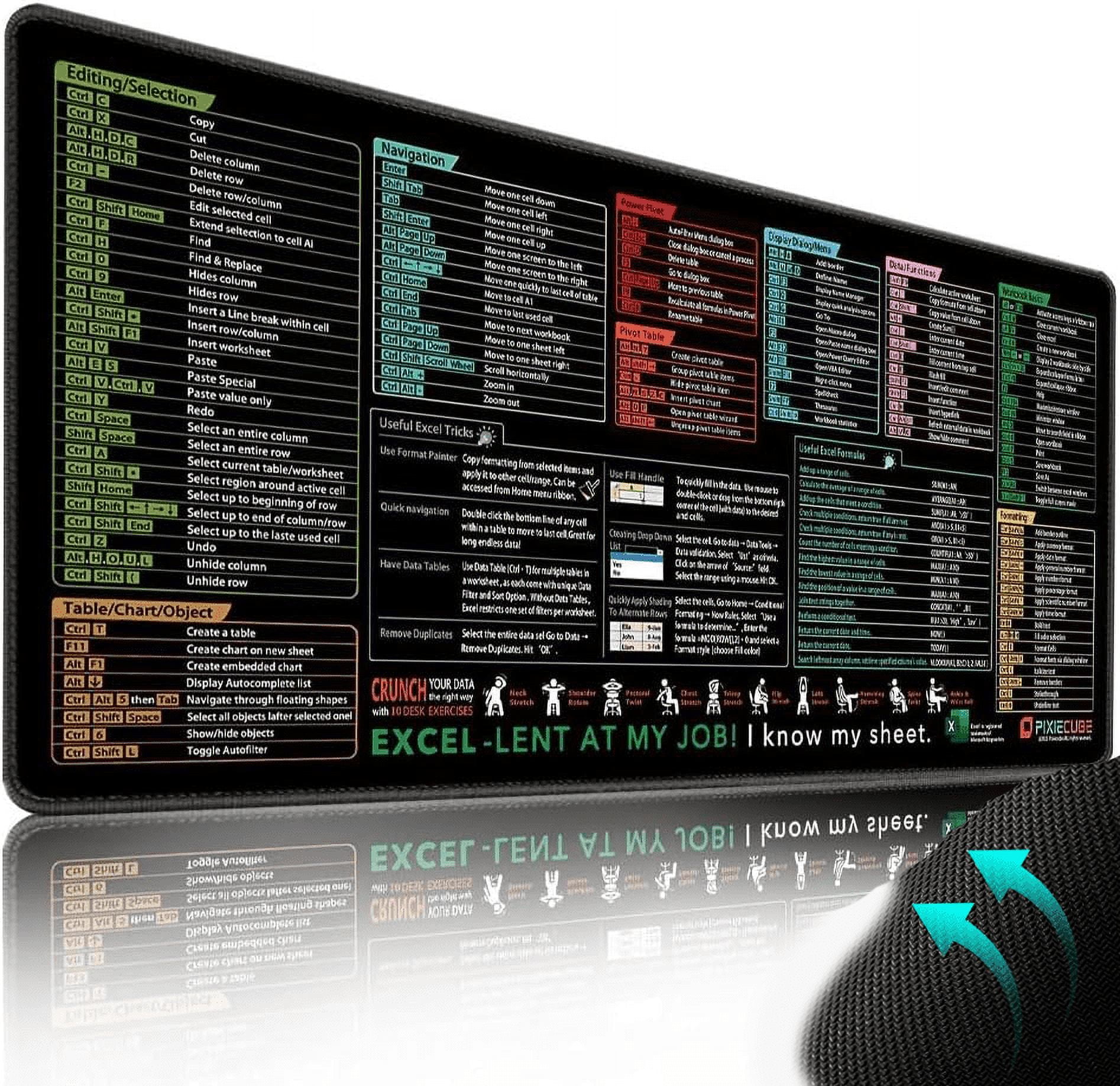 Super Large Excel Cheat Sheet Desk Pad, Word and Excel Pad Shortcut ...