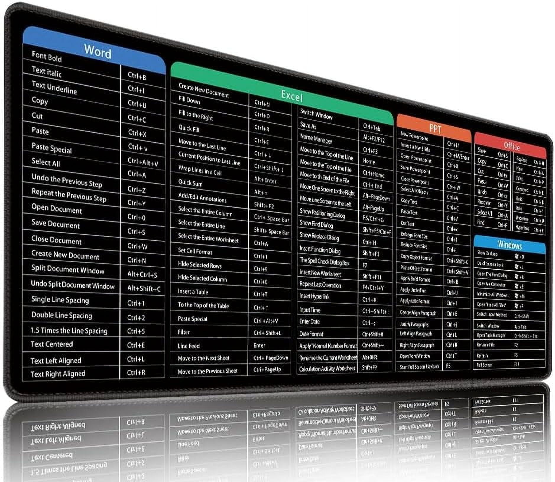 Super Large Excel Cheat Sheet Desk Pad, Word and Excel Pad Shortcut ...