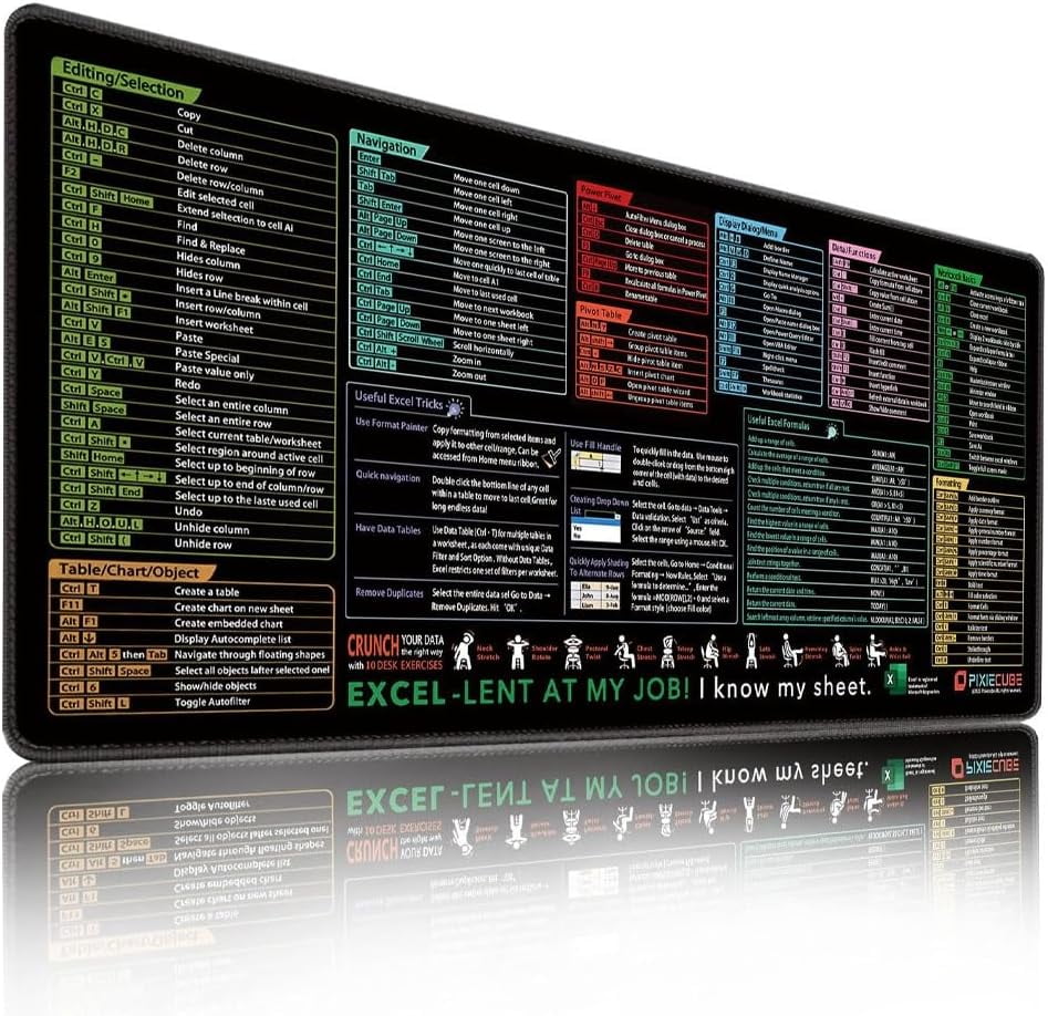 Super Large Excel Cheat Sheet Desk Pad, Word and Excel Pad Shortcut Mouse Pad, Get Excelpad ...
