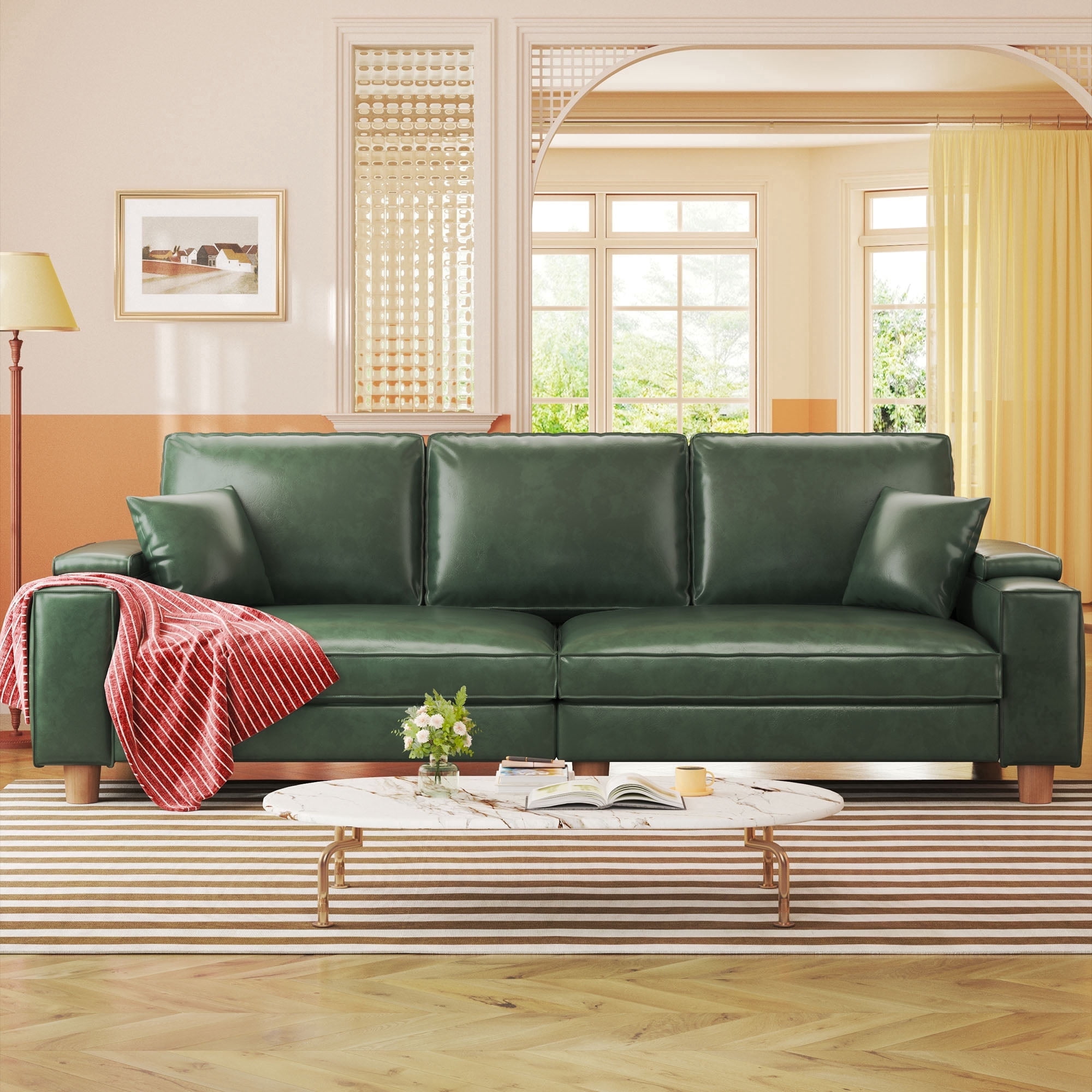 101" Large PU Leather Sofa Couch, Spring Cushion Modern Couch with 24 ...