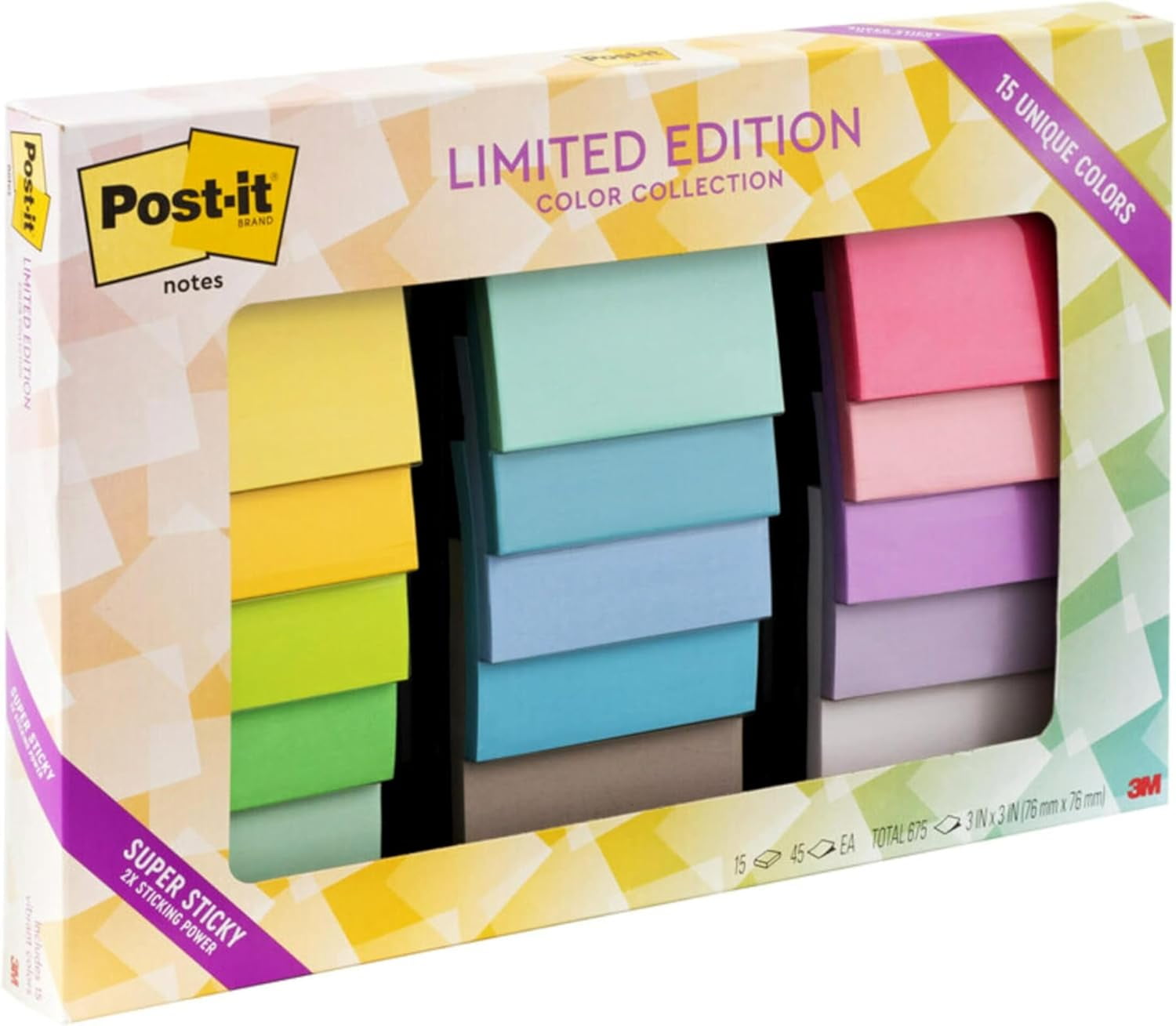 Super , Limited Edition Color Collection, 3x3 in, 15 Pads/Pack, 45 ...