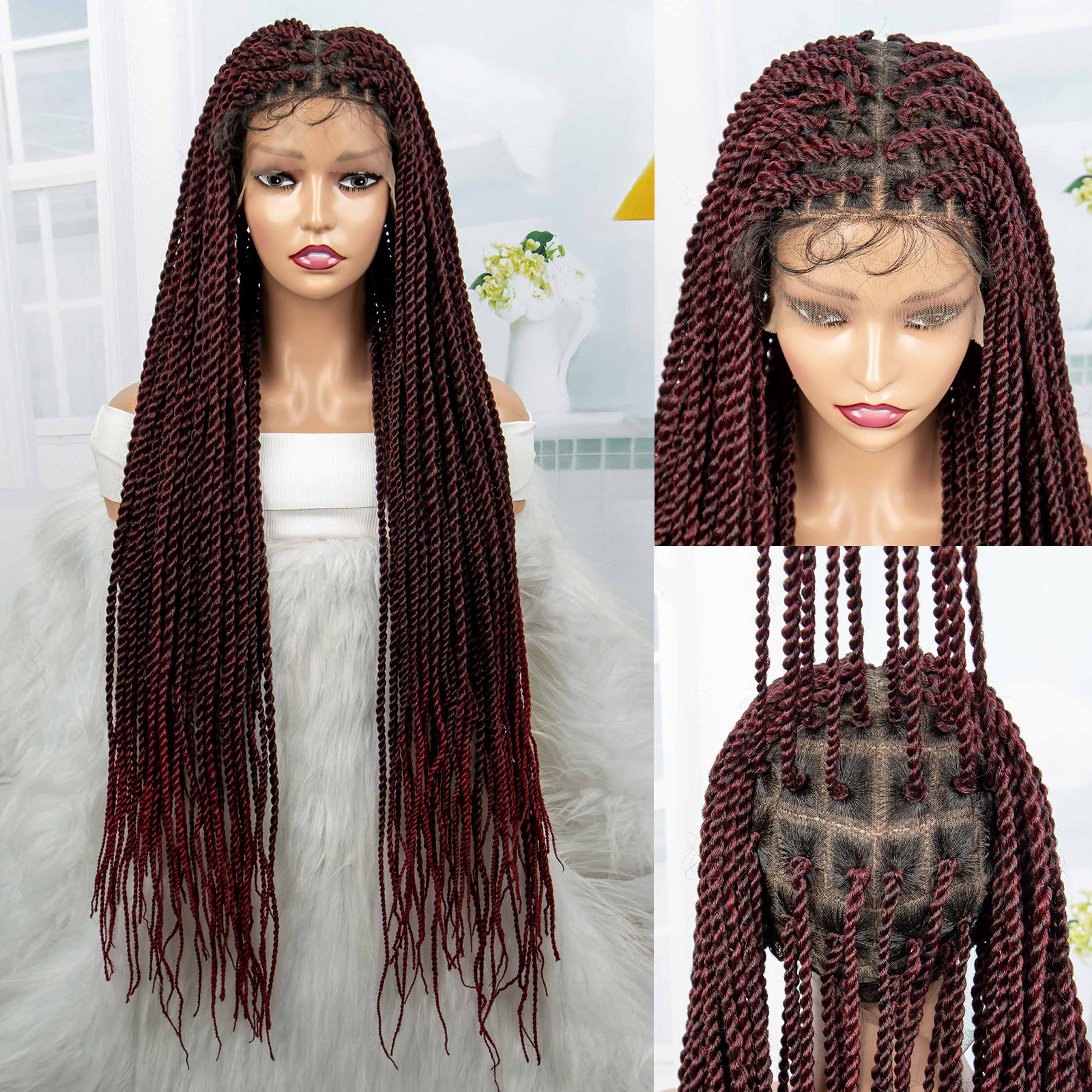 Super Long 40 Inches Twist Braided Wigs Synthetic Full Lace Frontal Wig ...
