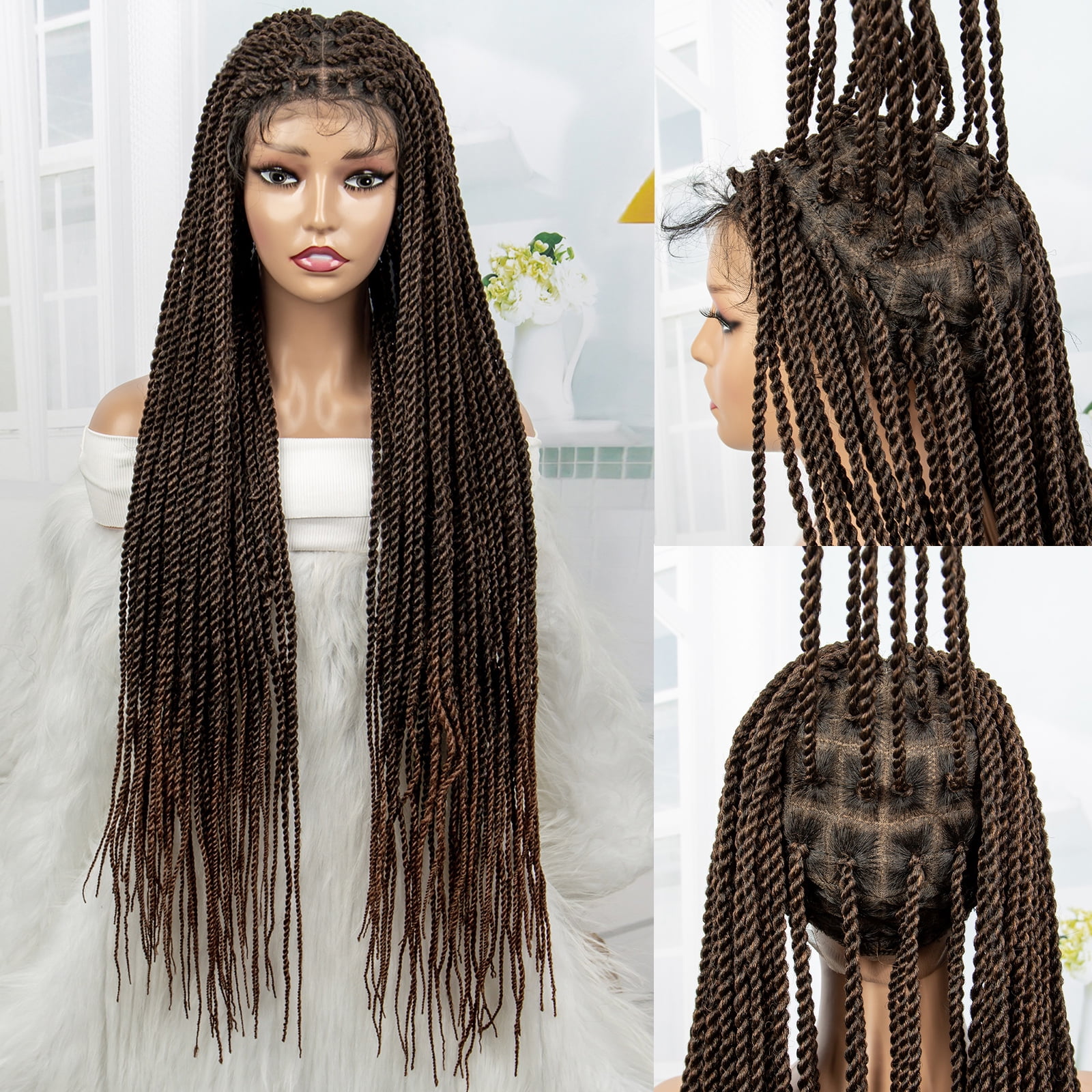Super Long 40 Inches Twist Braided Wigs Synthetic Full Lace Frontal Wig ...