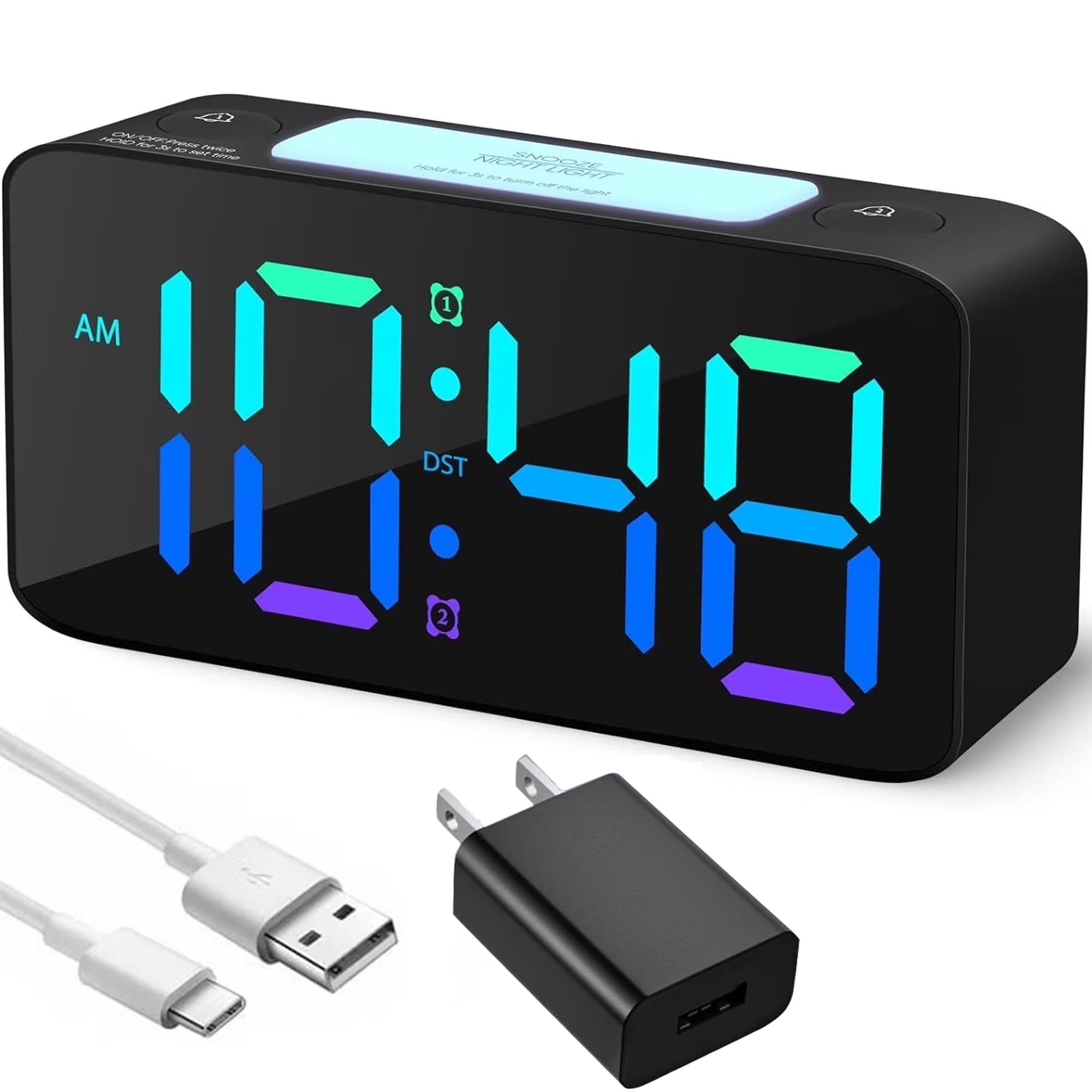Super Loud Alarm Clock for Heavy Sleepers Adults,Digital Clock with 7 ...