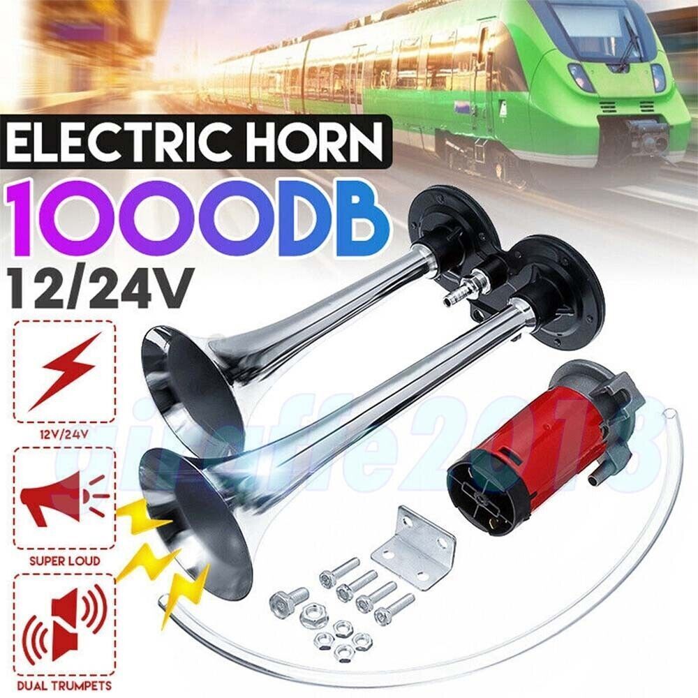 Super Loud Car Electric Horn 1000DB 12V Dual Trumpets Truck Boat Train ...