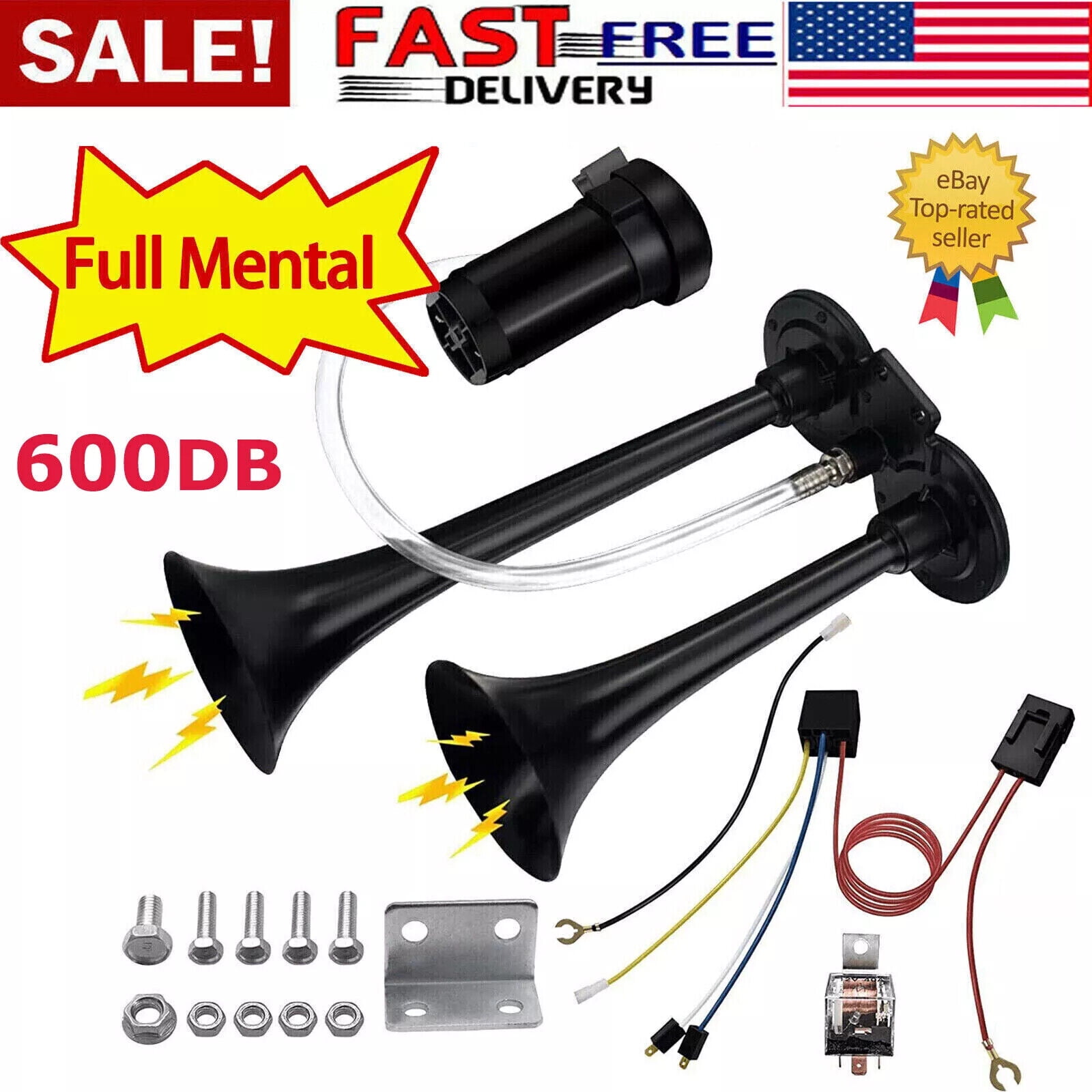 Super Loud Dual Trumpet Air Horn Kit with Compressor for Any 12V ...