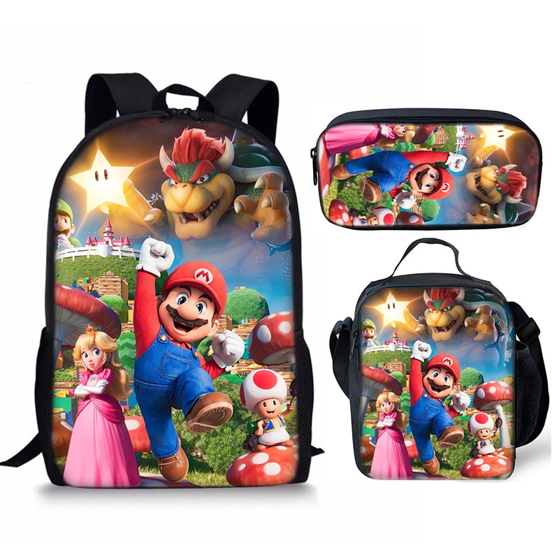 Super Ma-rio Bros Cartoon Backpack Game Backpack Three Piece Set 17 ...