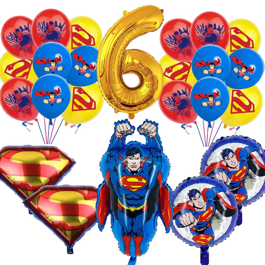Super Man Balloons Party Supplies 6th Big Number Decorations Decor Kit ...
