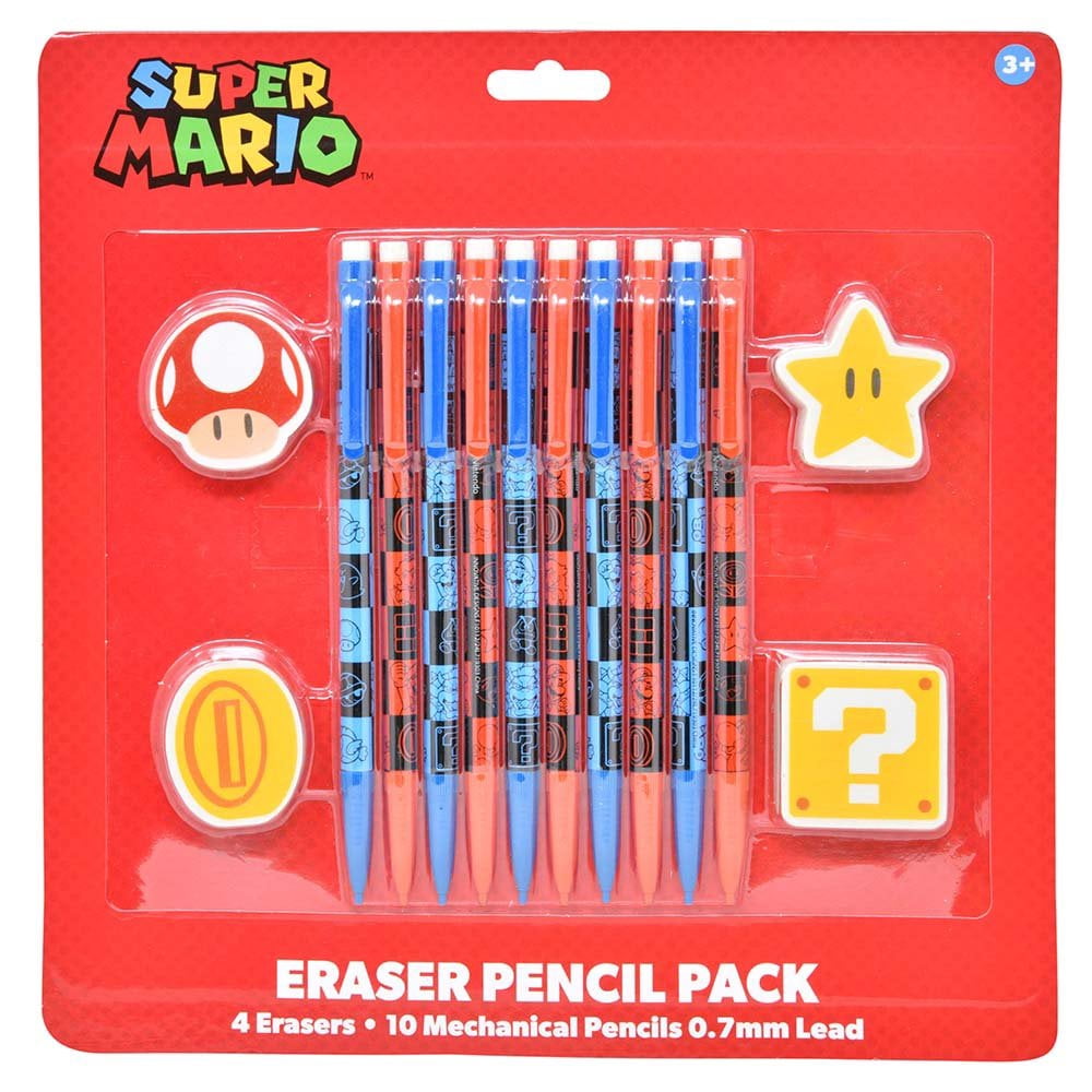 Super Mario 10pk Mechanical Pencils with 4 Shaped Erasers on Card ...