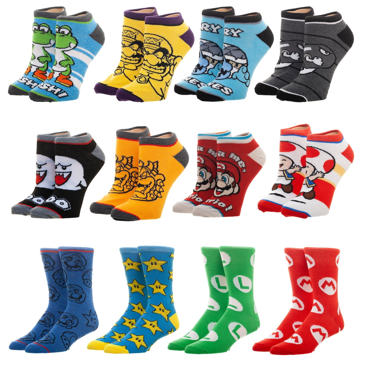 Nintendo Super Mario Bros 12 Days of Socks Men's 12-Pack Ankle & Crew ...