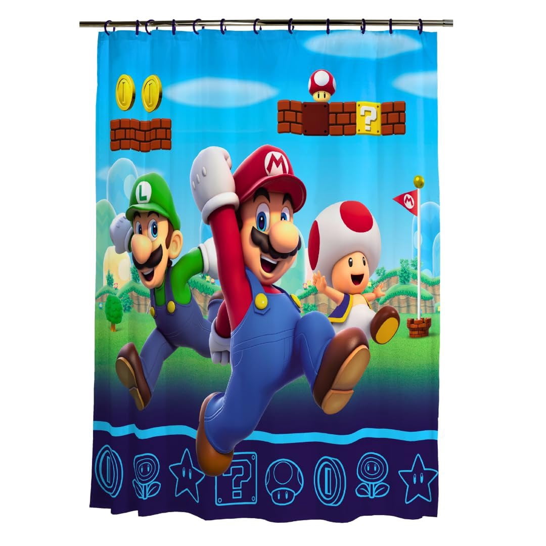 Super Mario, Shower Curtain Set, 13 Piece, Kids Bathroom Decor ...