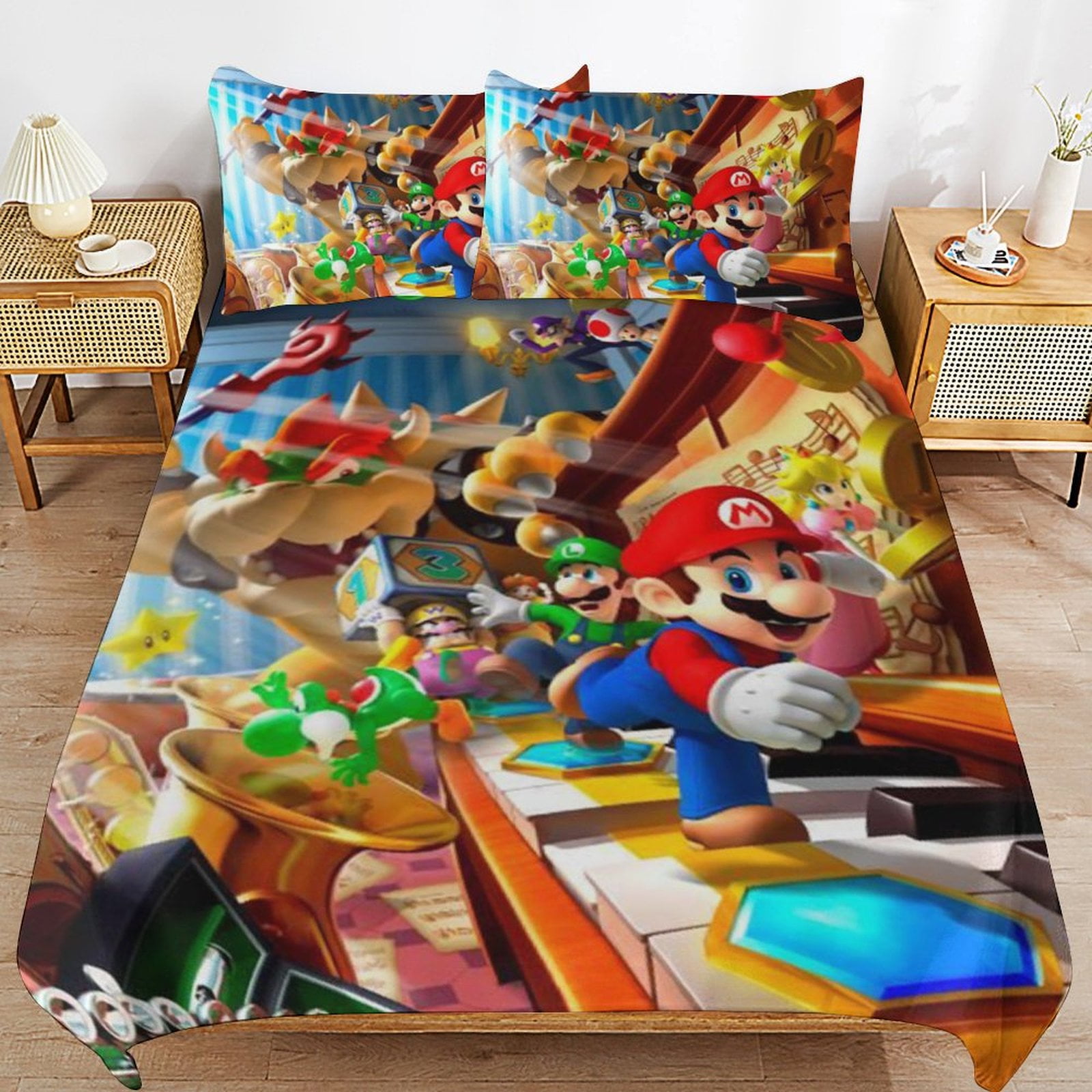 Super Mario 3 Pcs Bed Sheets Set Breathable Duvet Cover with 2 Pillow ...