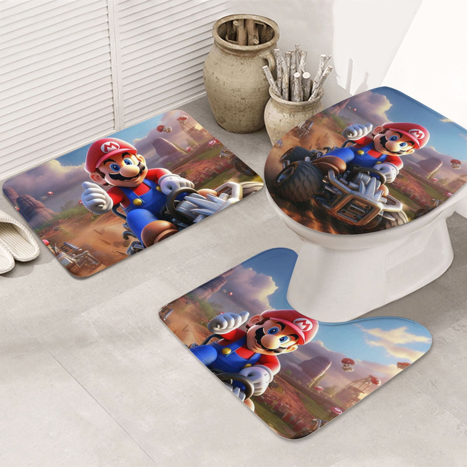 Super Mario 3 Piece Bathroom Rug Set, Bath Mats Set With U-Shaped ...