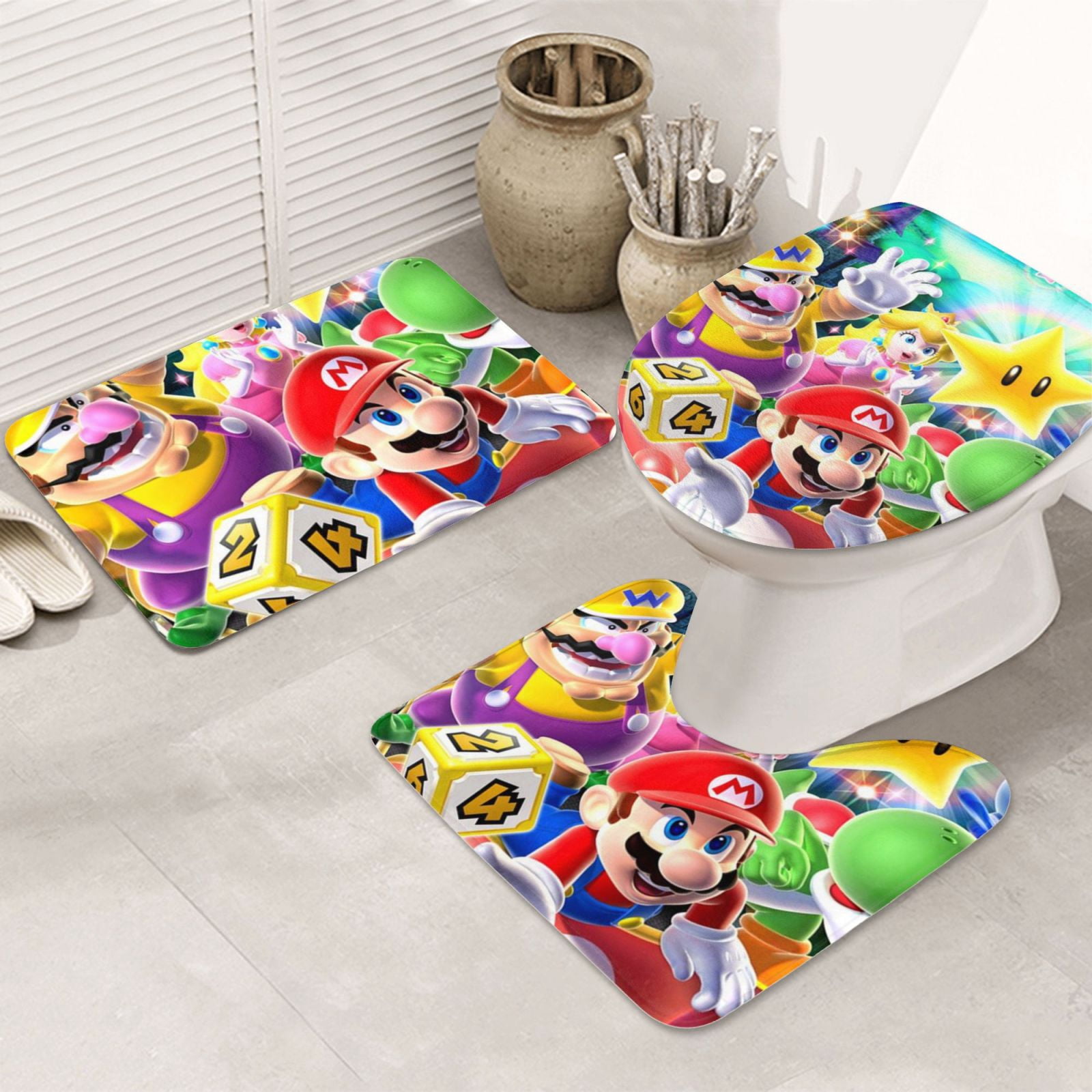 Super Mario 3 Piece Bathroom Rug Set, Bath Mats Set With U-Shaped ...