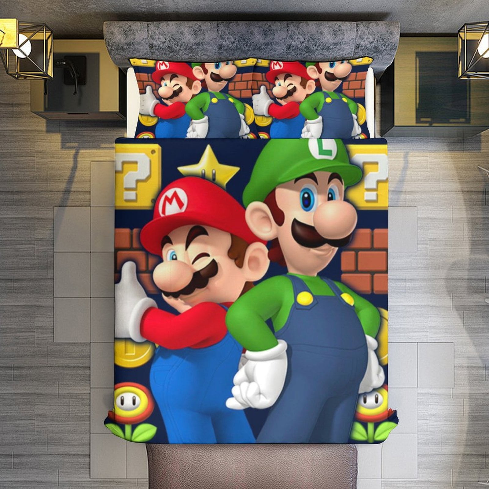Super Mario 3-Piece Bedding Sets, Comforter Set (1 Quilt Cover + 2 ...