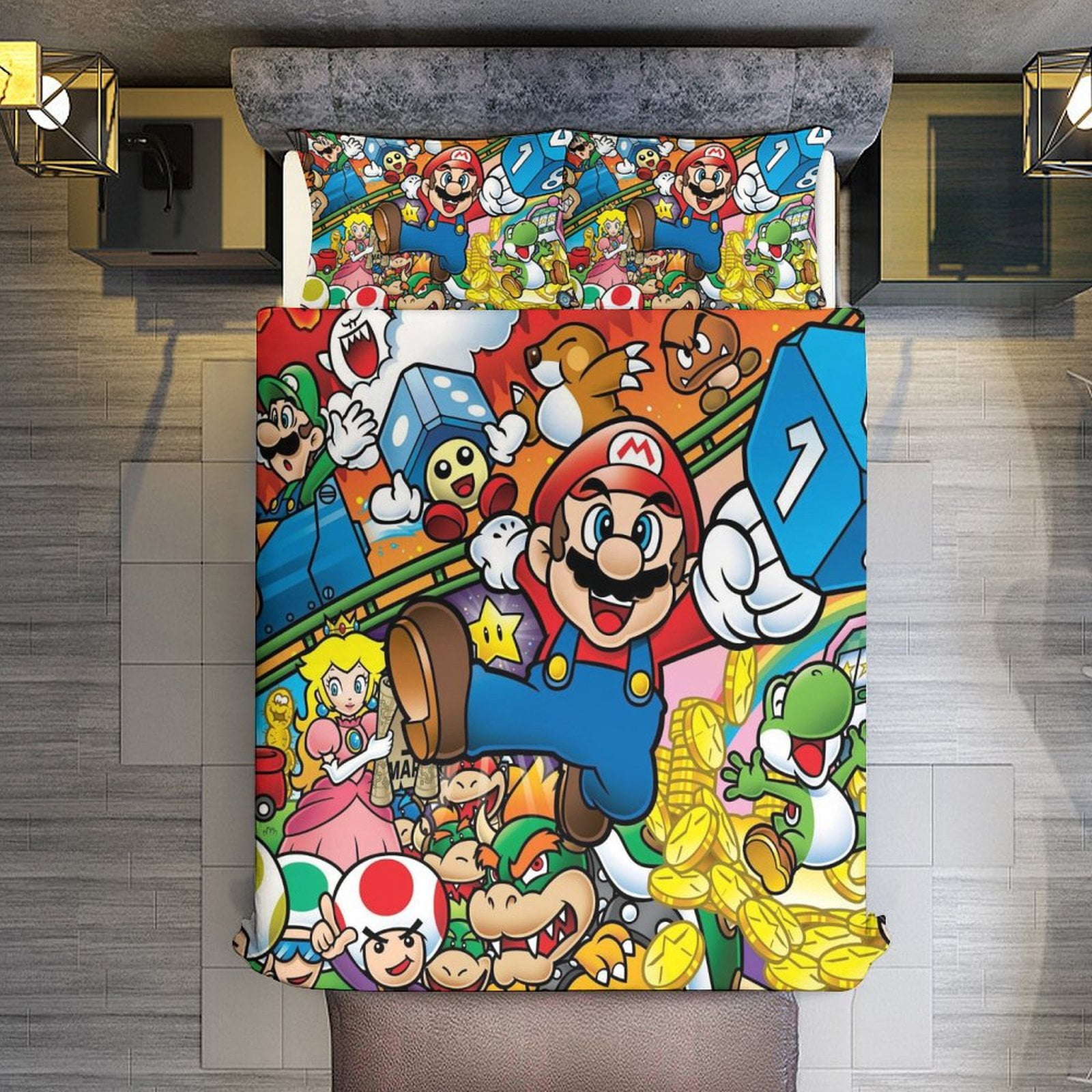 Super Mario 3-Piece Bedding Sets, Comforter Set (1 Quilt Cover + 2 ...