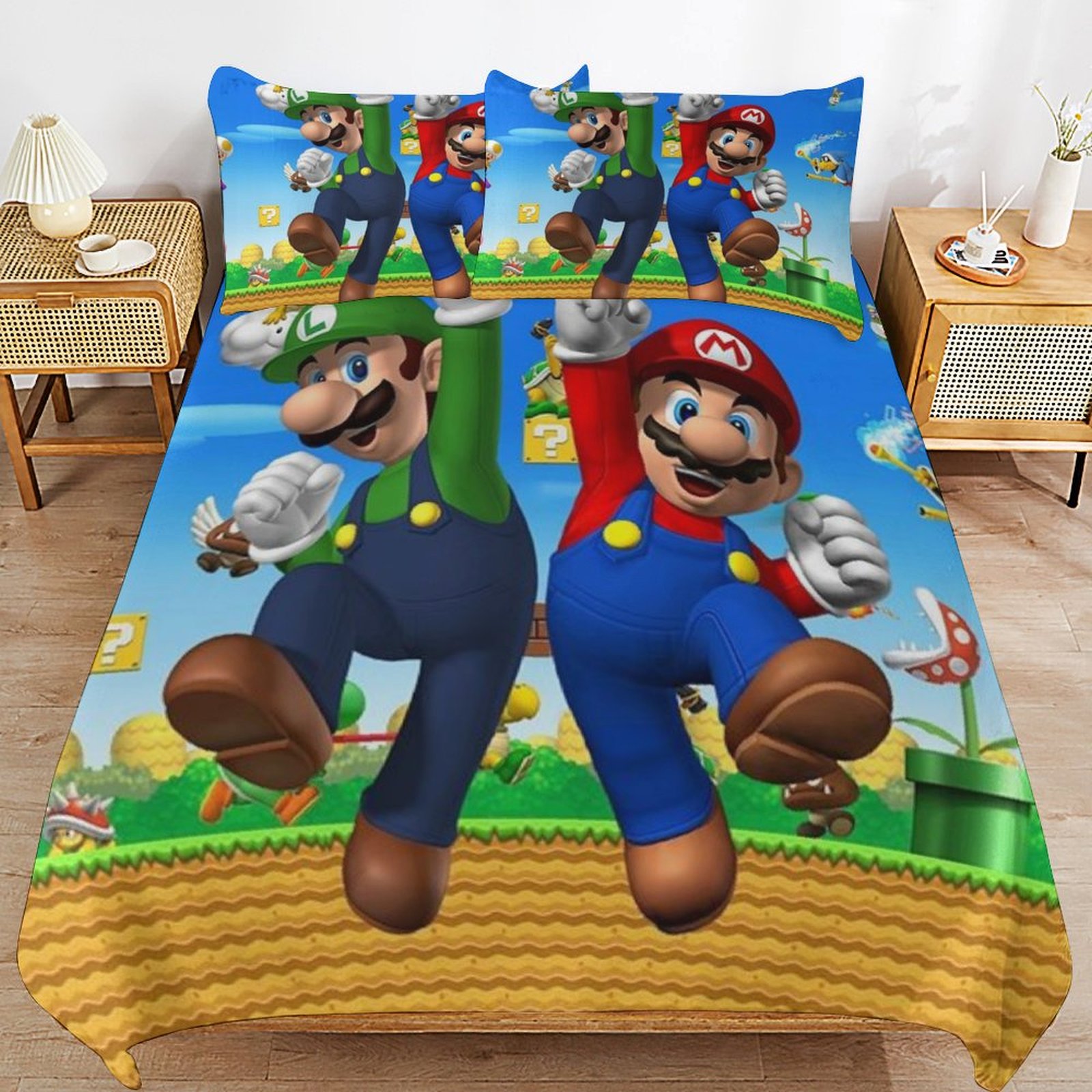 Super Mario 3-Piece Comforter Set for Bedroom, Super Mario Bedding Set ...