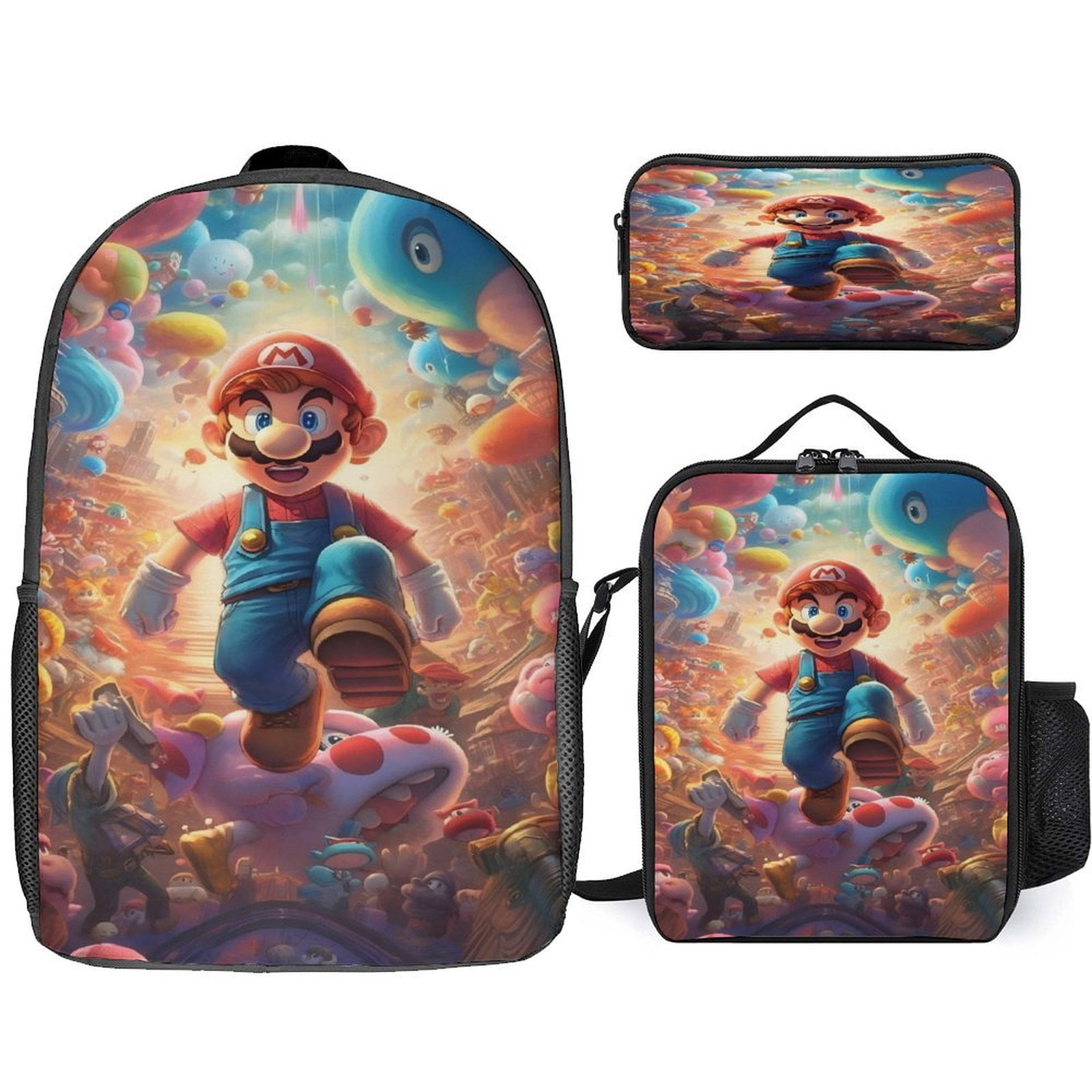 Super Mario 3-piece backpack set 17inch backpack with lunch box and ...
