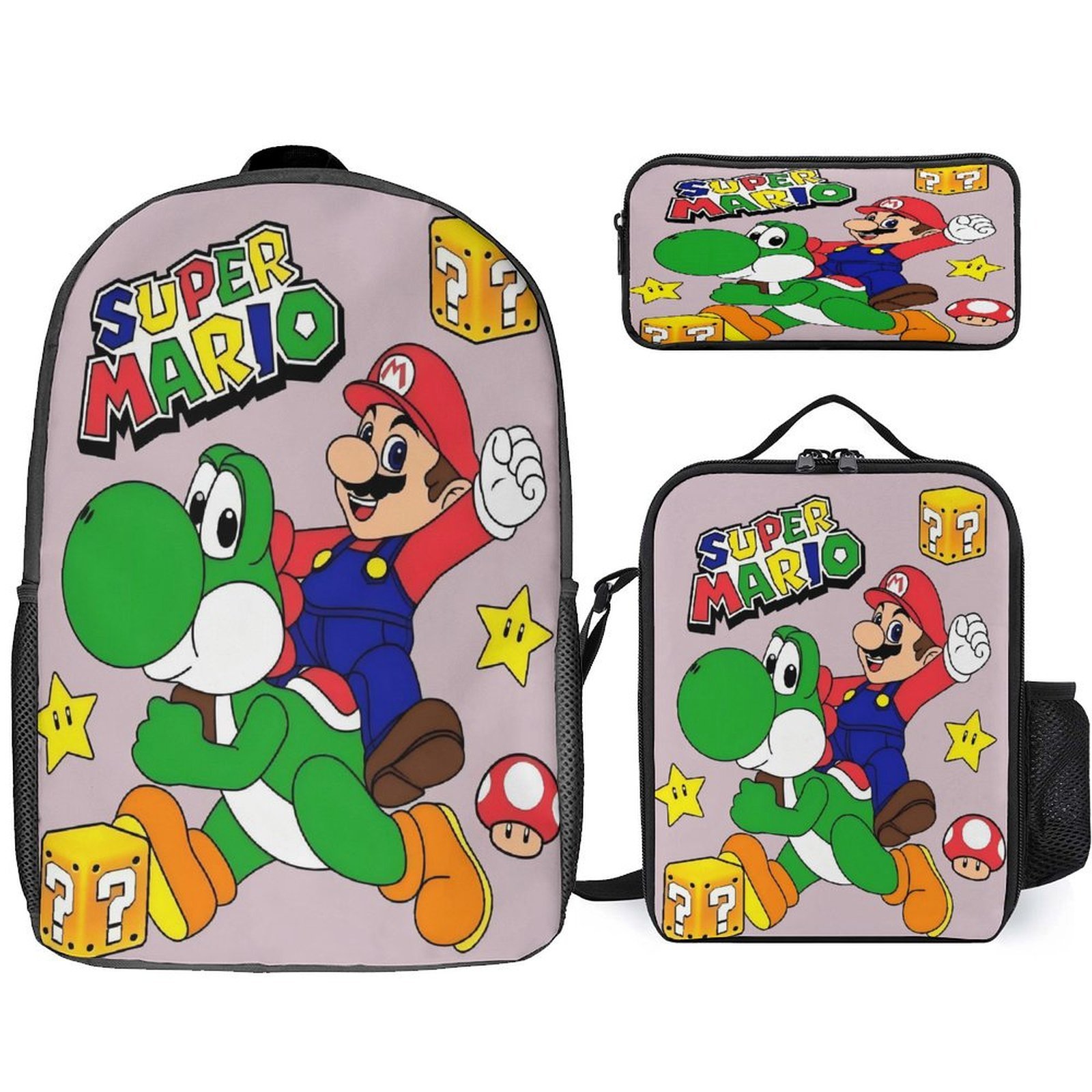 Super Mario 3-piece backpack set 17inch backpack with lunch box and ...