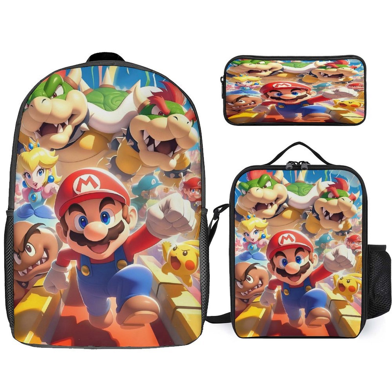 Super Mario 3-piece backpack set 17inch backpack with lunch box and ...