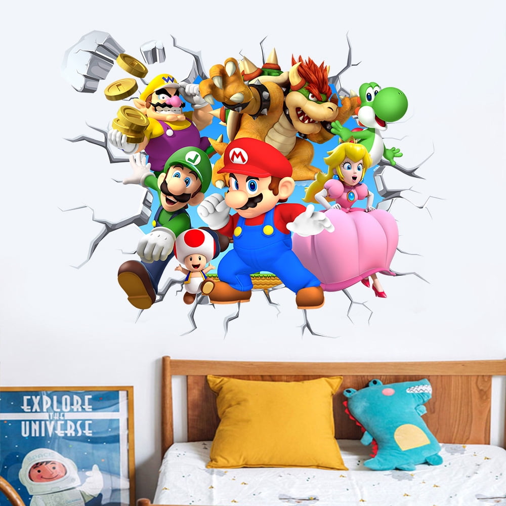 Super Mario 3D Wall Sticker Kids Wall Sticker Cartoon Paper Cartoon ...